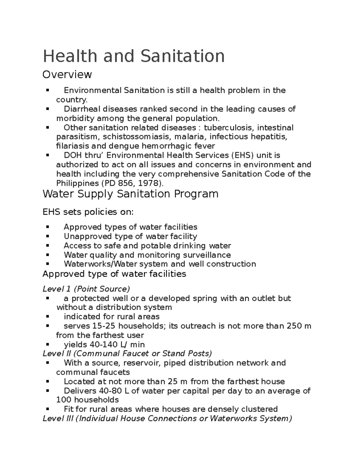 Nursing Notes -Health and Sanitation - Health and Sanitation Overview ...
