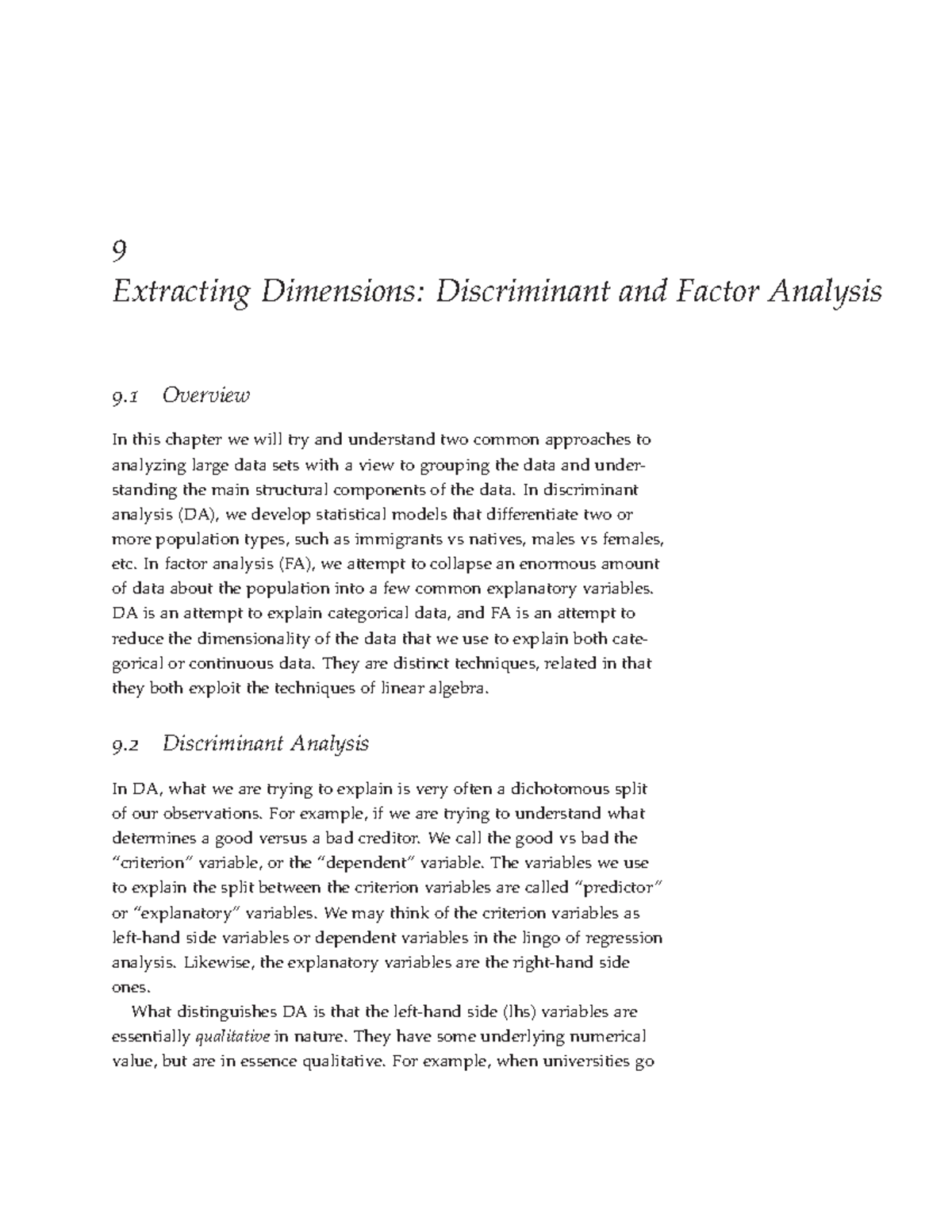 Electrical lecture p11 - 9 Extracting Dimensions: Discriminant and Factor Analysis 9. 1 Overview ...