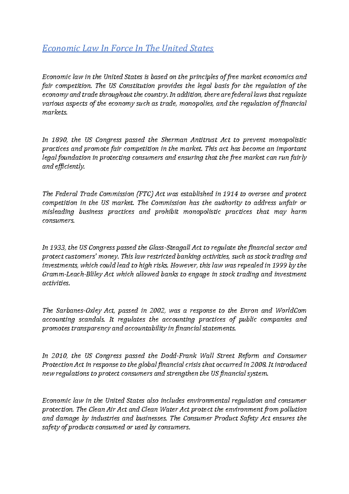 Summaries_022_Economic Law In Force In The United States - Economic Law ...