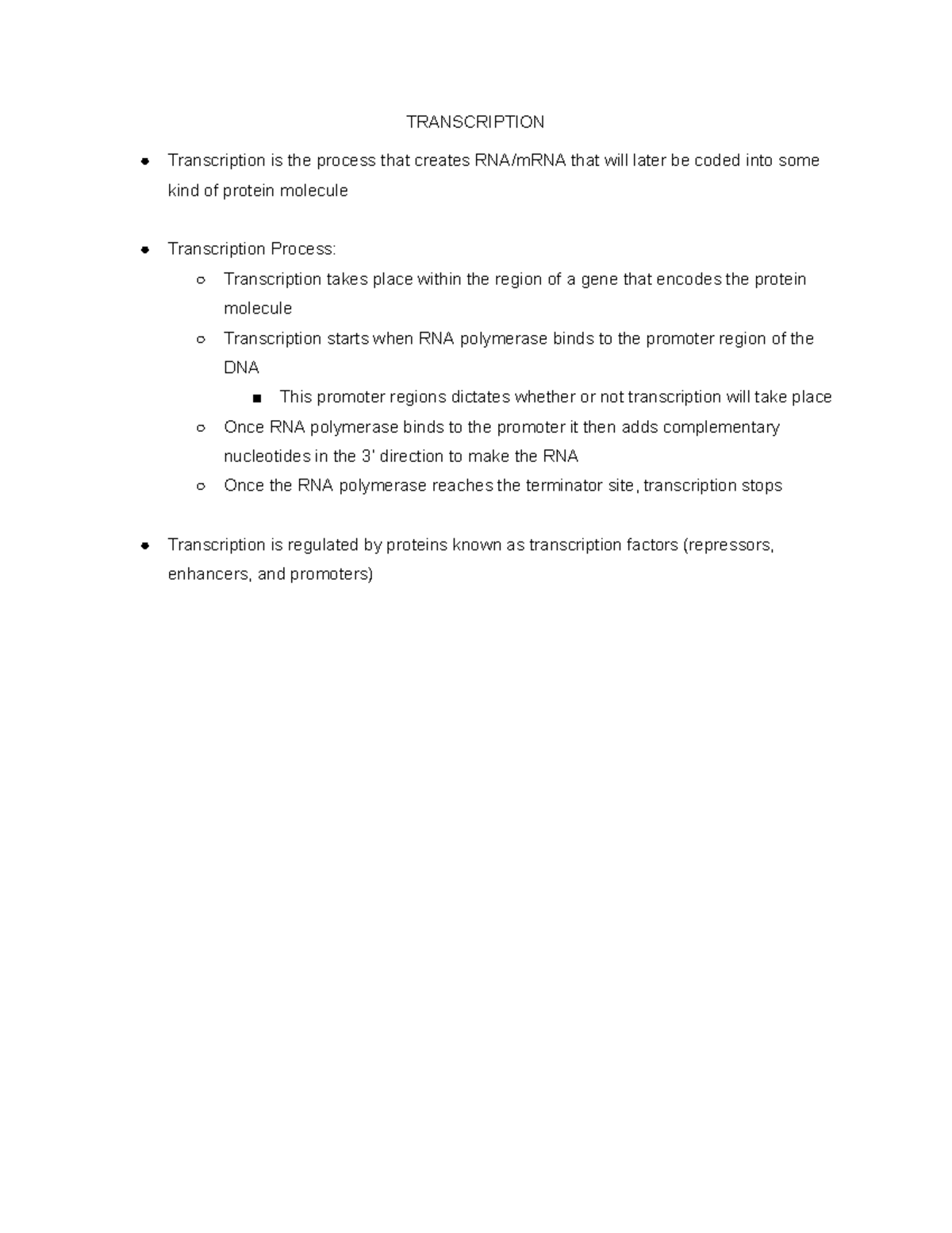 BISC207 Final Exam Cheat Sheet - TRANSCRIPTION Transcription is the ...