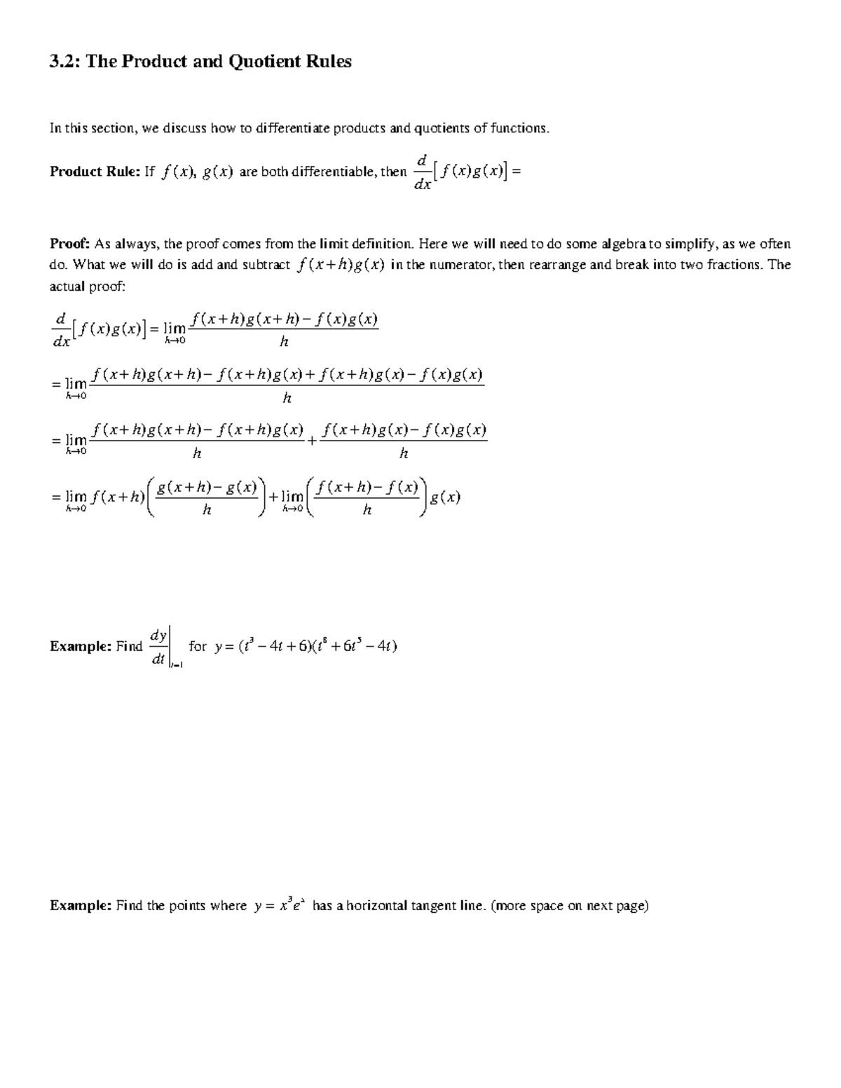 3.2 notes w/o keys - 3: The Product and Quotient Rules In this section ...
