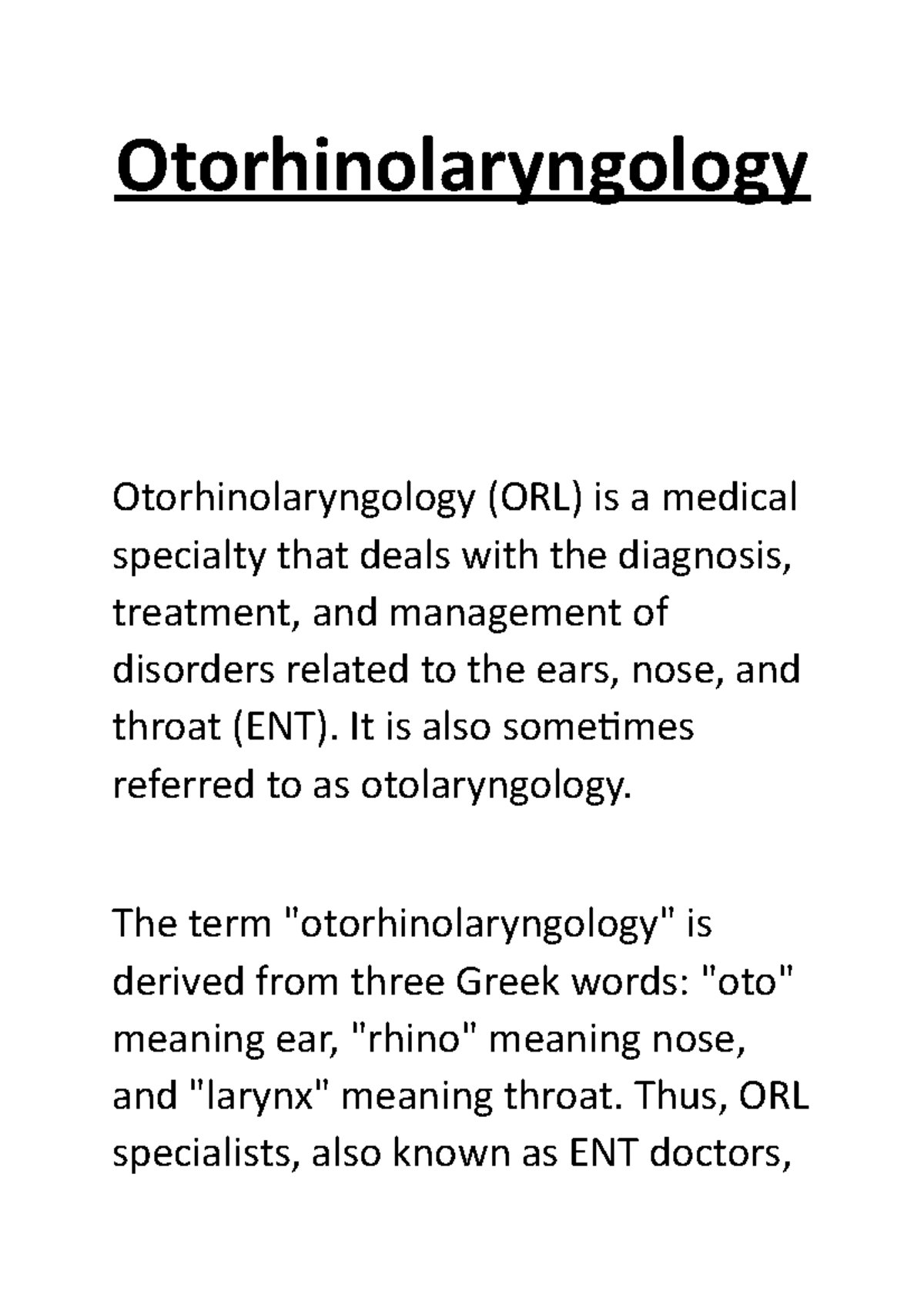 Otorhinolaryngology Notes - Otorhinolaryngology Otorhinolaryngology ...