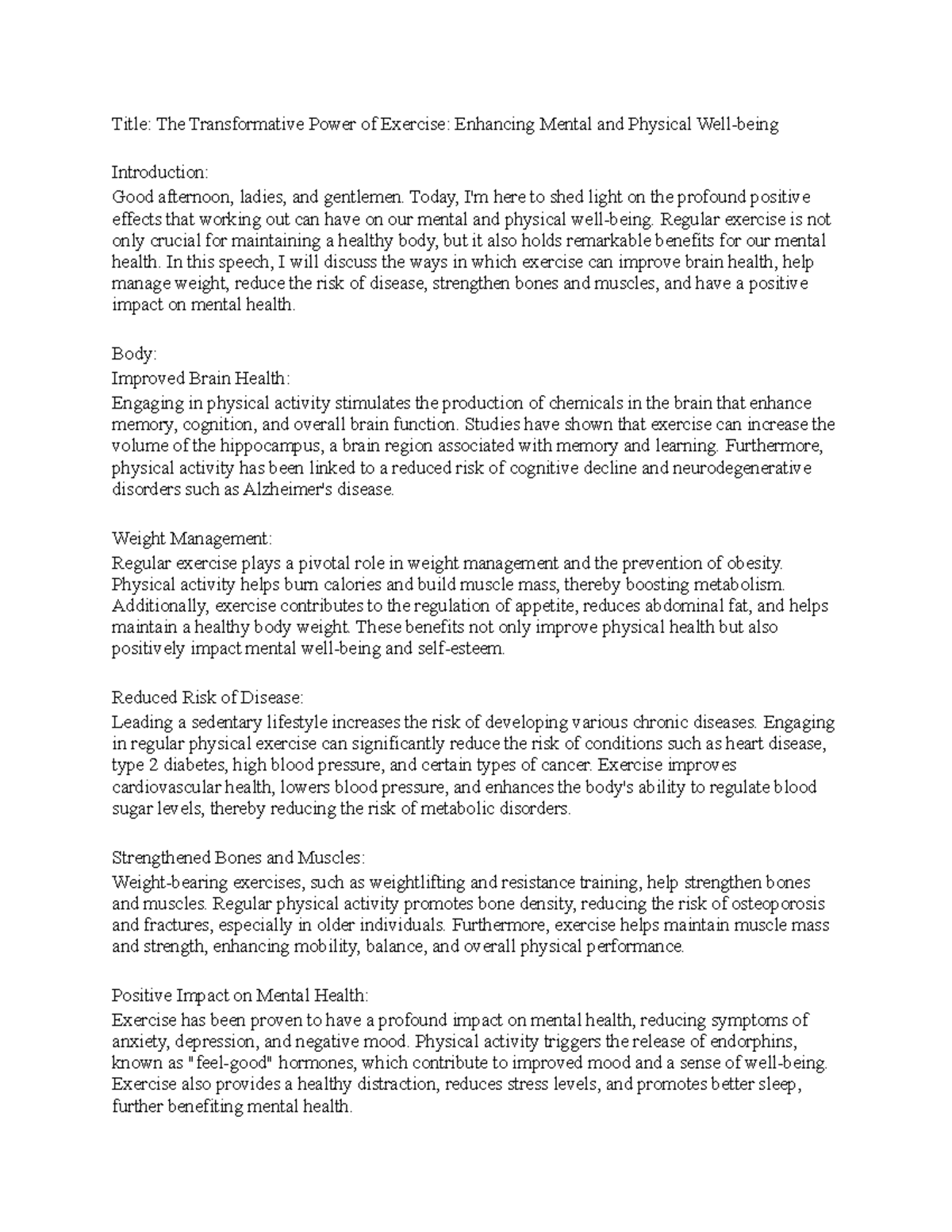 Informative Speech Outline - Title: The Transformative Power of ...