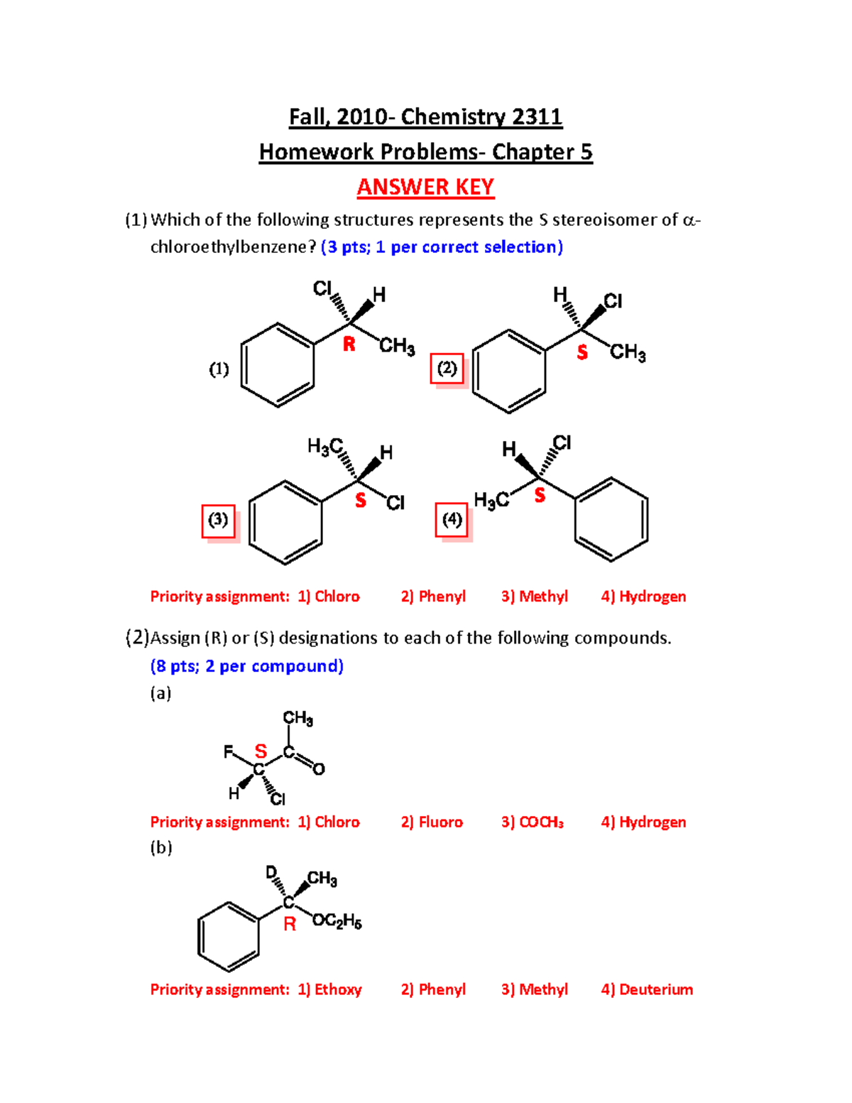 Chapter 5 Homework - Fall, Chemistry 2311 Homework Chapter 5 ANSWER KEY ...