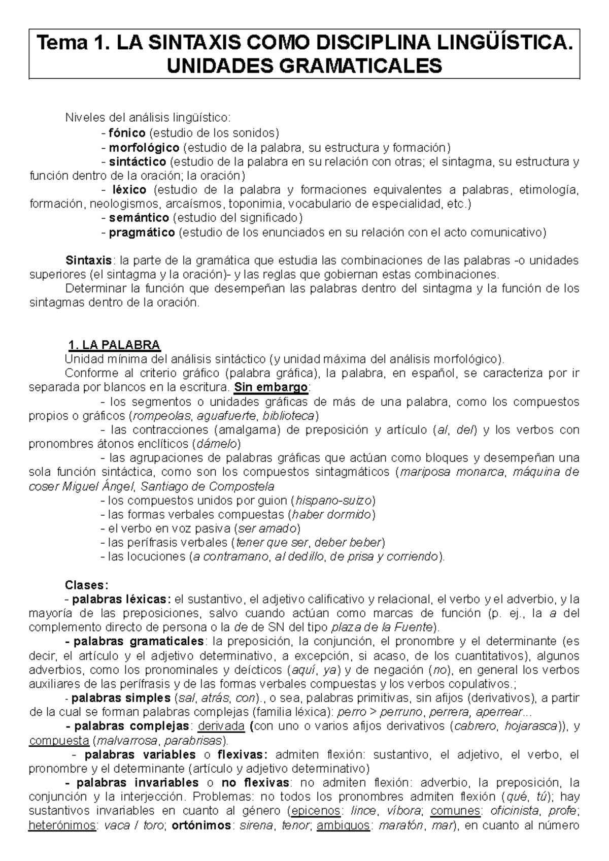 Temas eq. docente. Extracto para examen.pdf. Sintaxis I. Curso 2023.24 - Tema 1. LA SINTAXIS ...