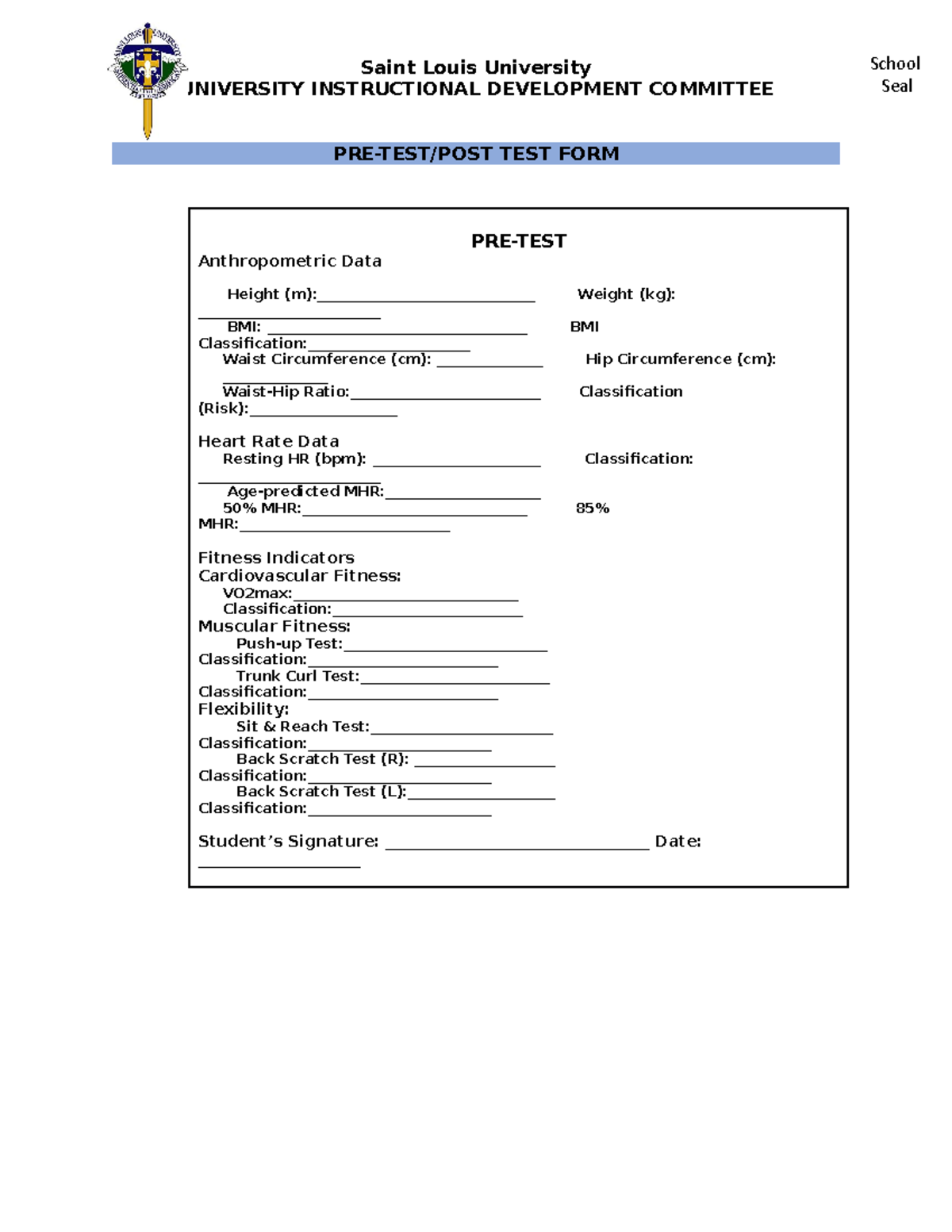 FIT CS TEAM PRE-TEST AND POST TEST FORM - Saint Louis University ...