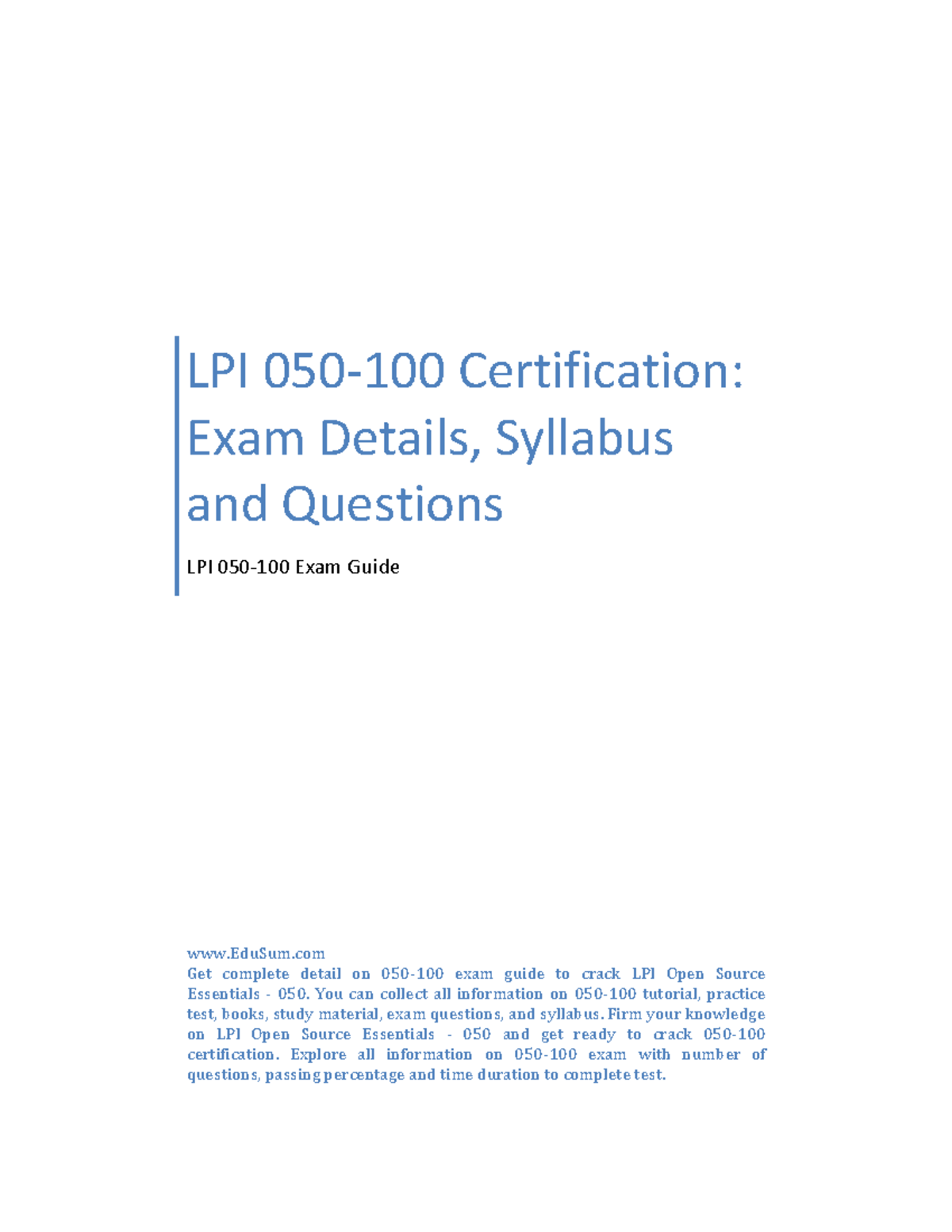 LPI 050-100 Certification: Exam Details, Syllabus and Questions - LPI ...