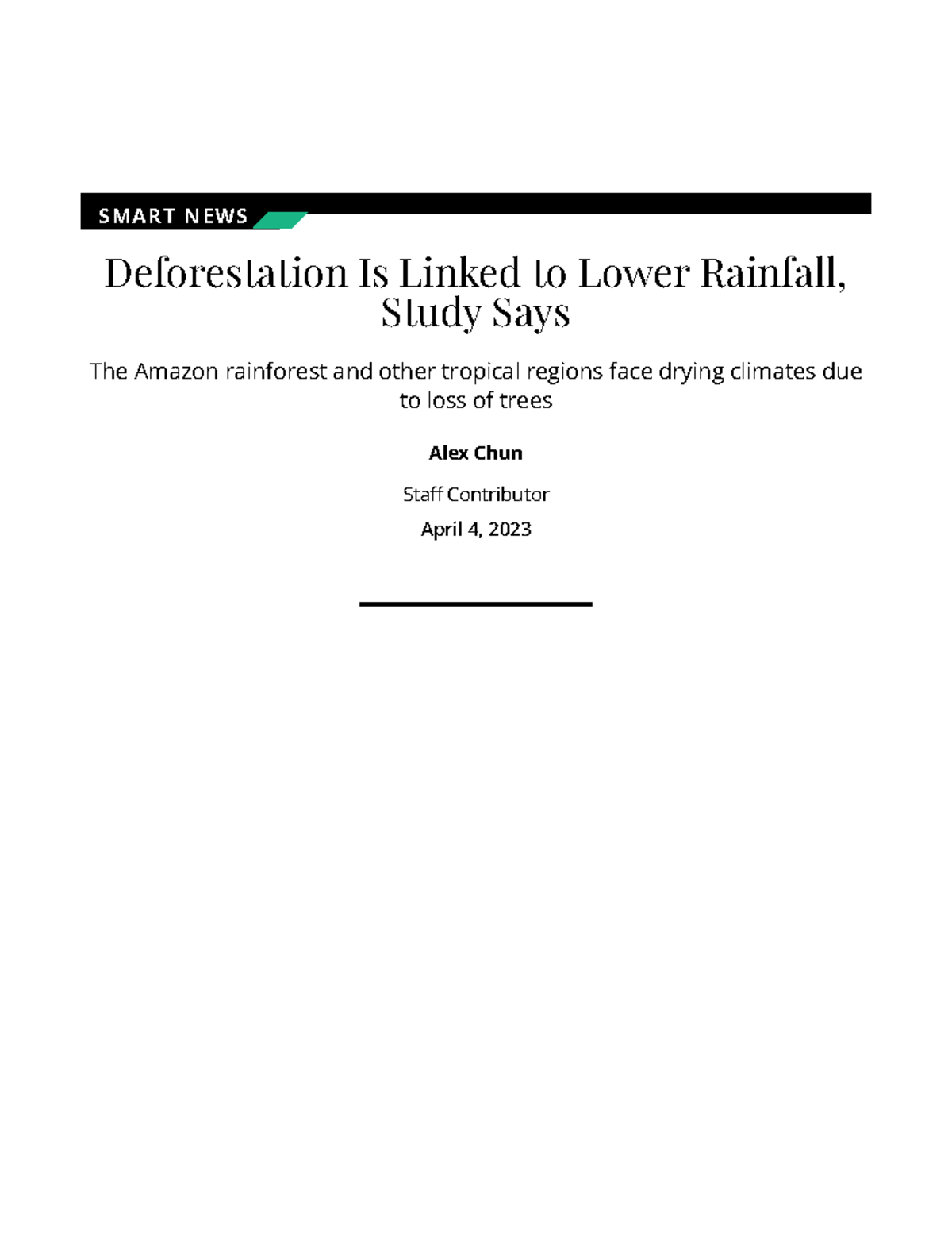 Deforestation Is Linked to Lower Rainfall, Study Says Smart News ...