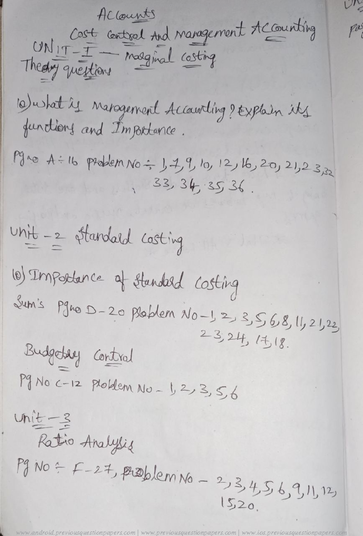 Cost Control and Management Accounting Questions - Accounts Cost ...