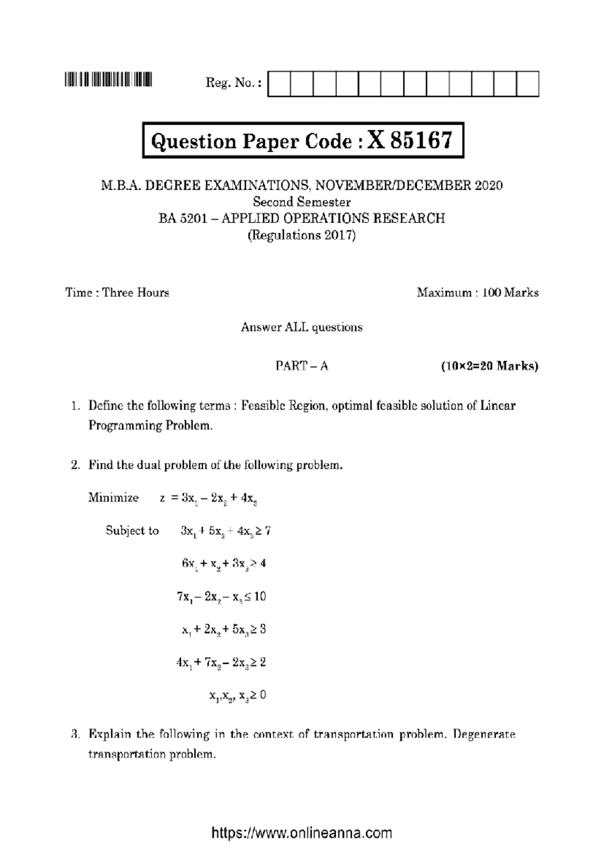 Mba 2 sem applied operations research x 85167 dec 2020 - MBA ...