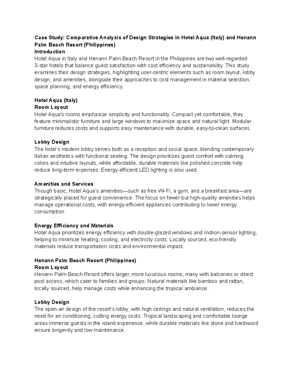 Case Study of Hotel Aqua - Italy - Case Study: Comparative Analysis of ...