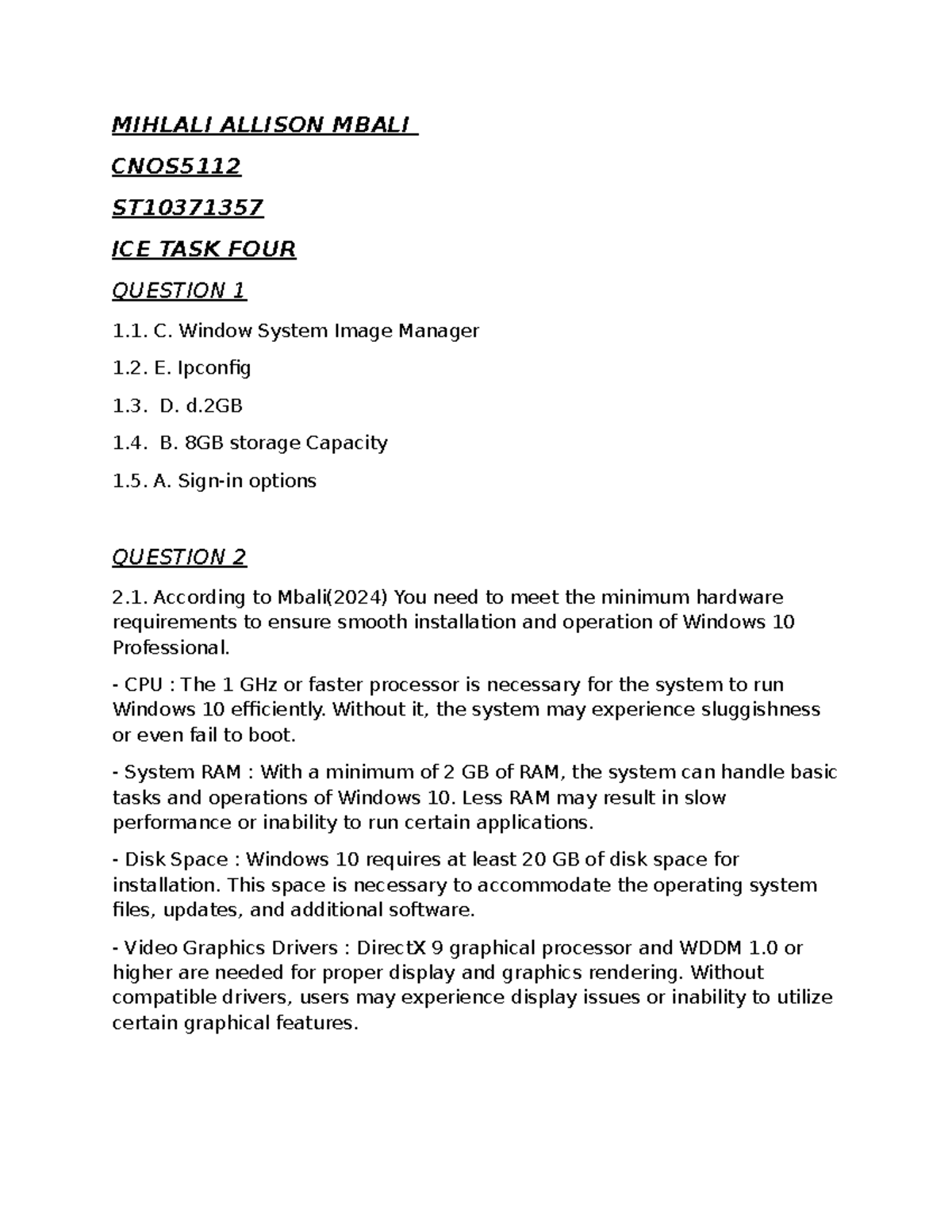 CNOS5112 M.A Mbali(ST10371357)ICE TASK FOUR - MIHLALI ALLISON MBALI CNOS ST ICE TASK FOUR ...