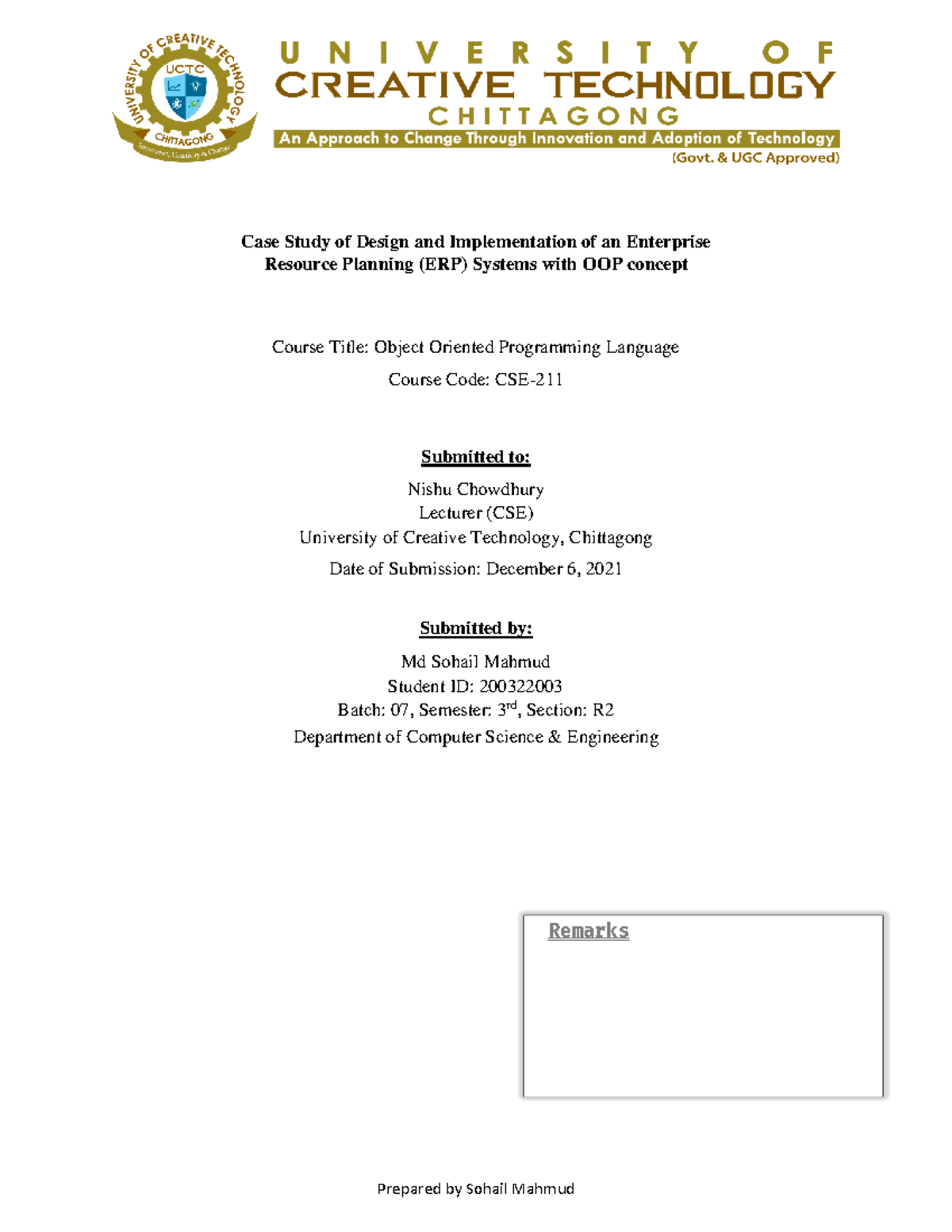 Case Study Final (2003 22003 , Sohail Mahmud) - Prepared by Sohail ...