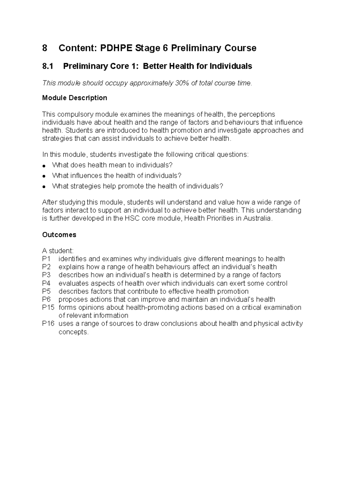 Pdhpe 11syllabus - Syllabus - 8 Content: PDHPE Stage 6 Preliminary ...