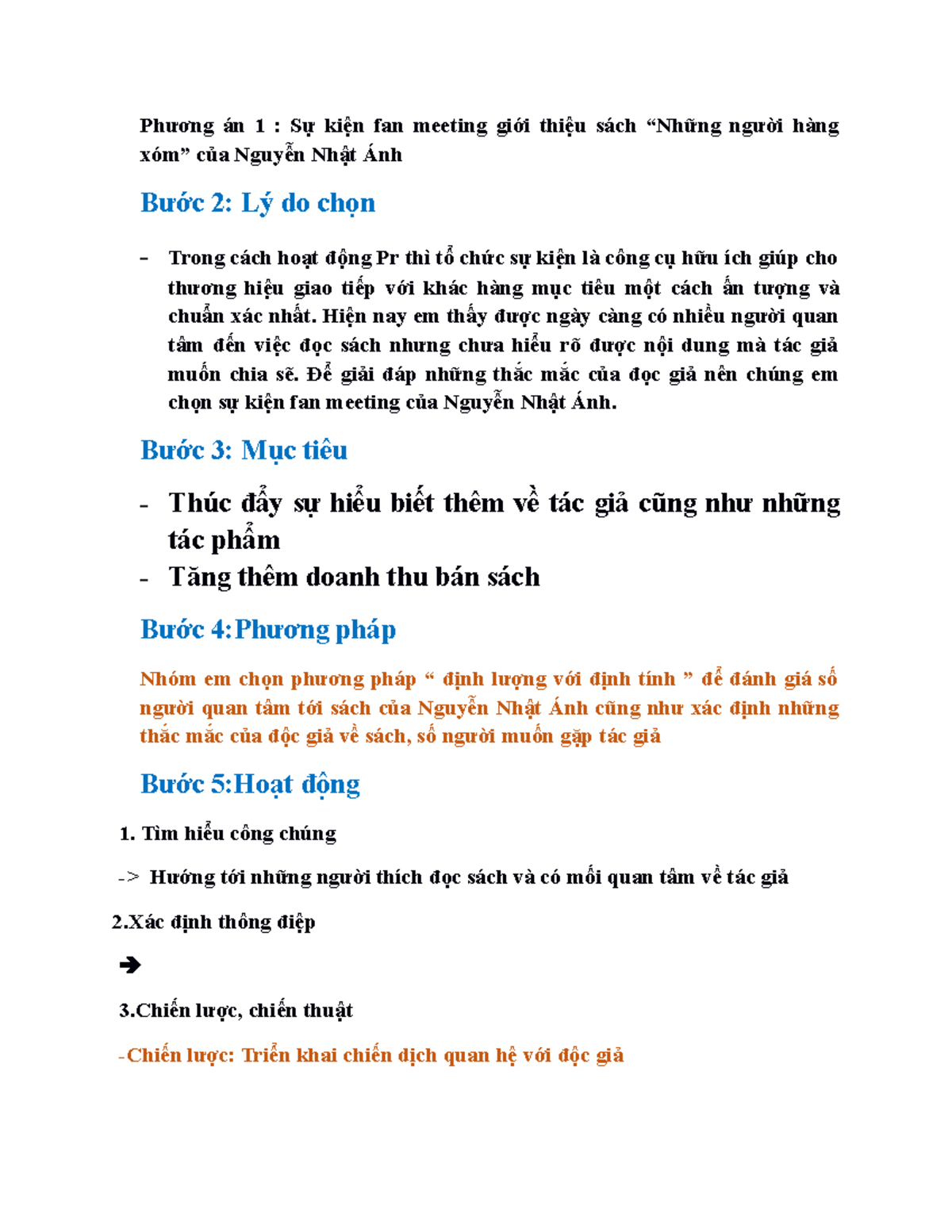 Ví dụ về sự kiện - mnjbh - Phương án 1 : Sự kiện fan meeting giới thiệu ...