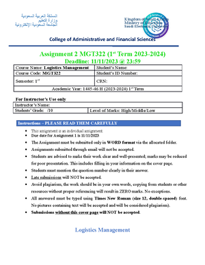 MGT321- Assignment 2-1st-2023-24 - Kingdom of Saudi Arabia Ministry of Education Saudi ...