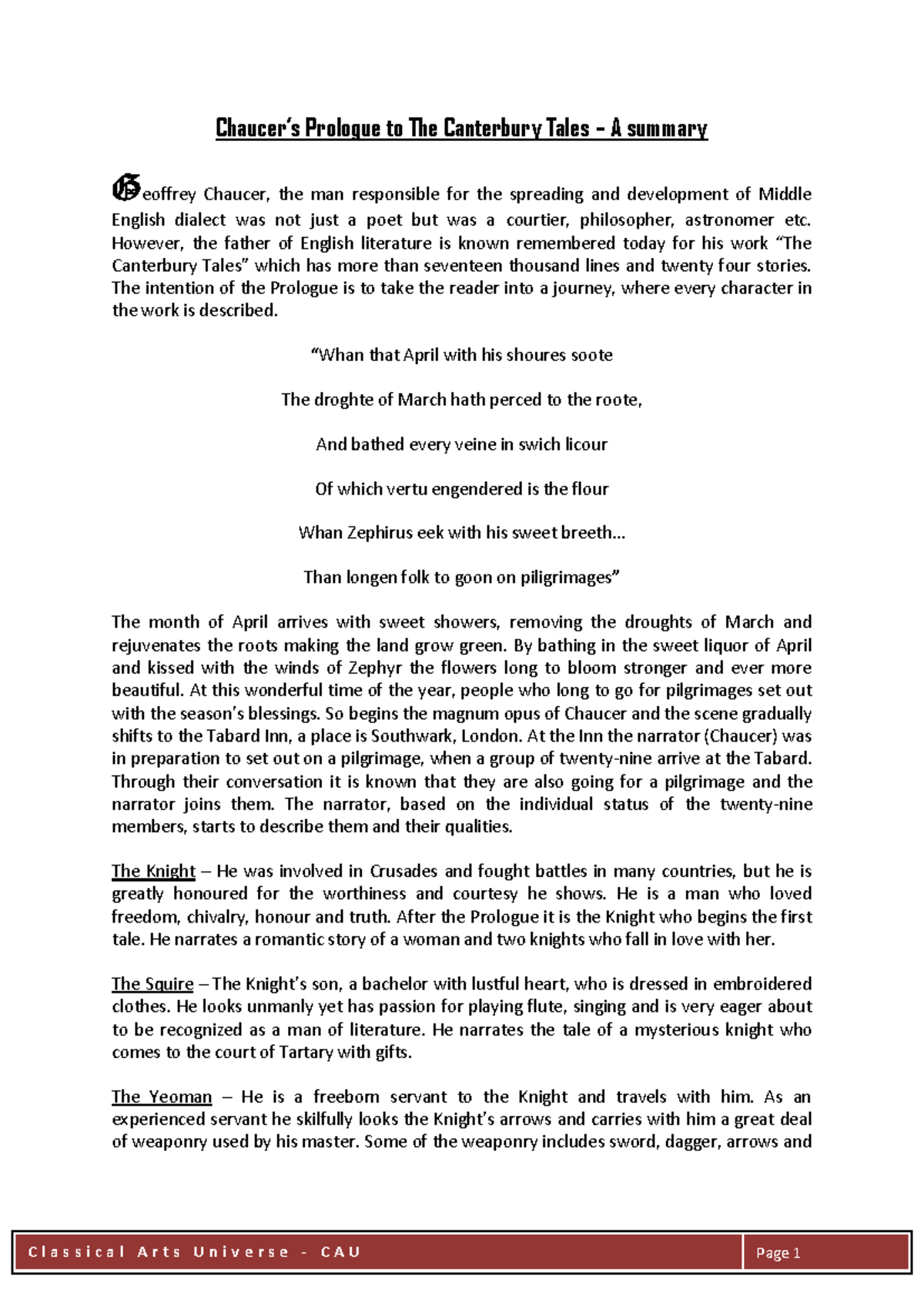 Chaucers Prologue Download in PDF - Chaucer’s Prologue to The ...