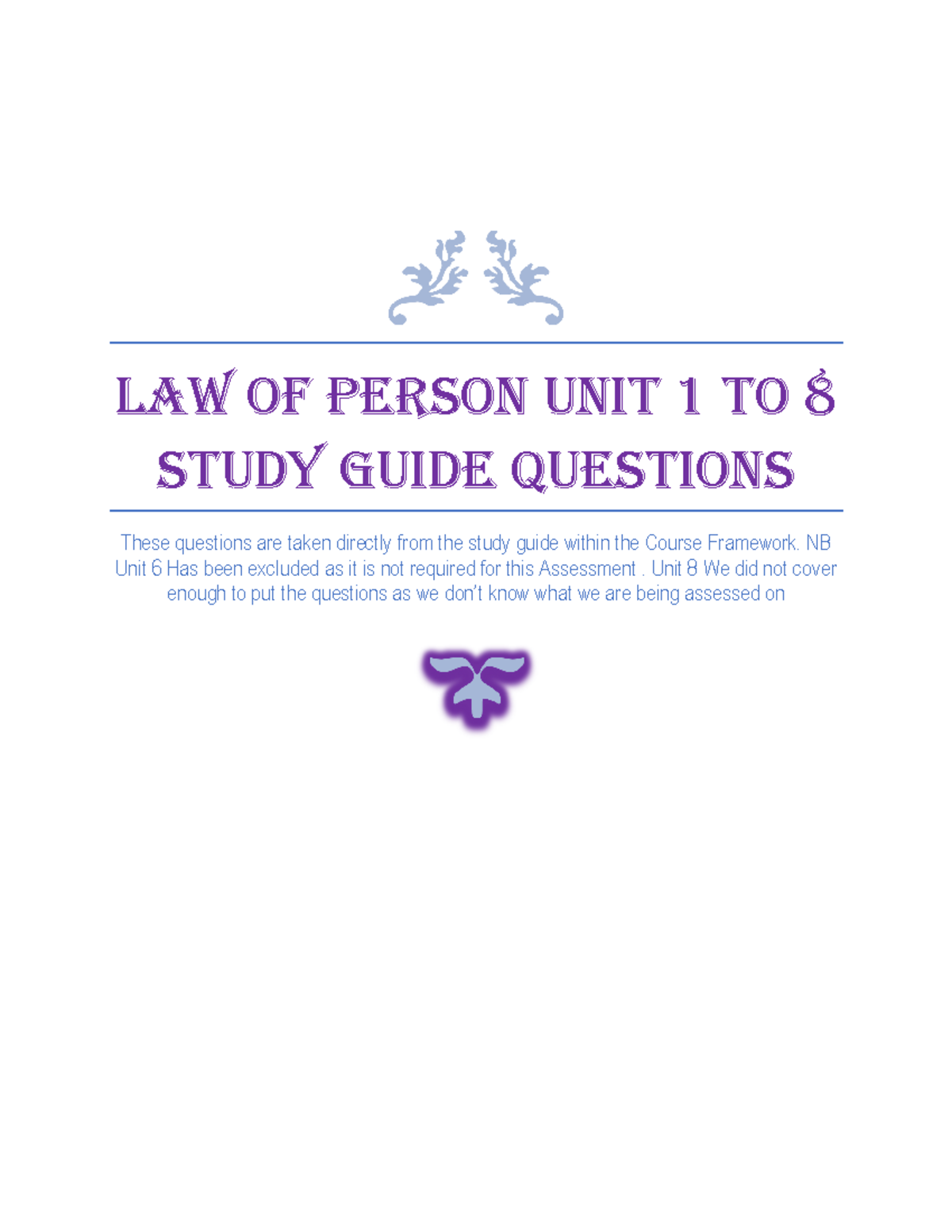 Law of Person Study Guide Questions - LAW OF PERSON UNIT 1 TO 8 STUDY ...