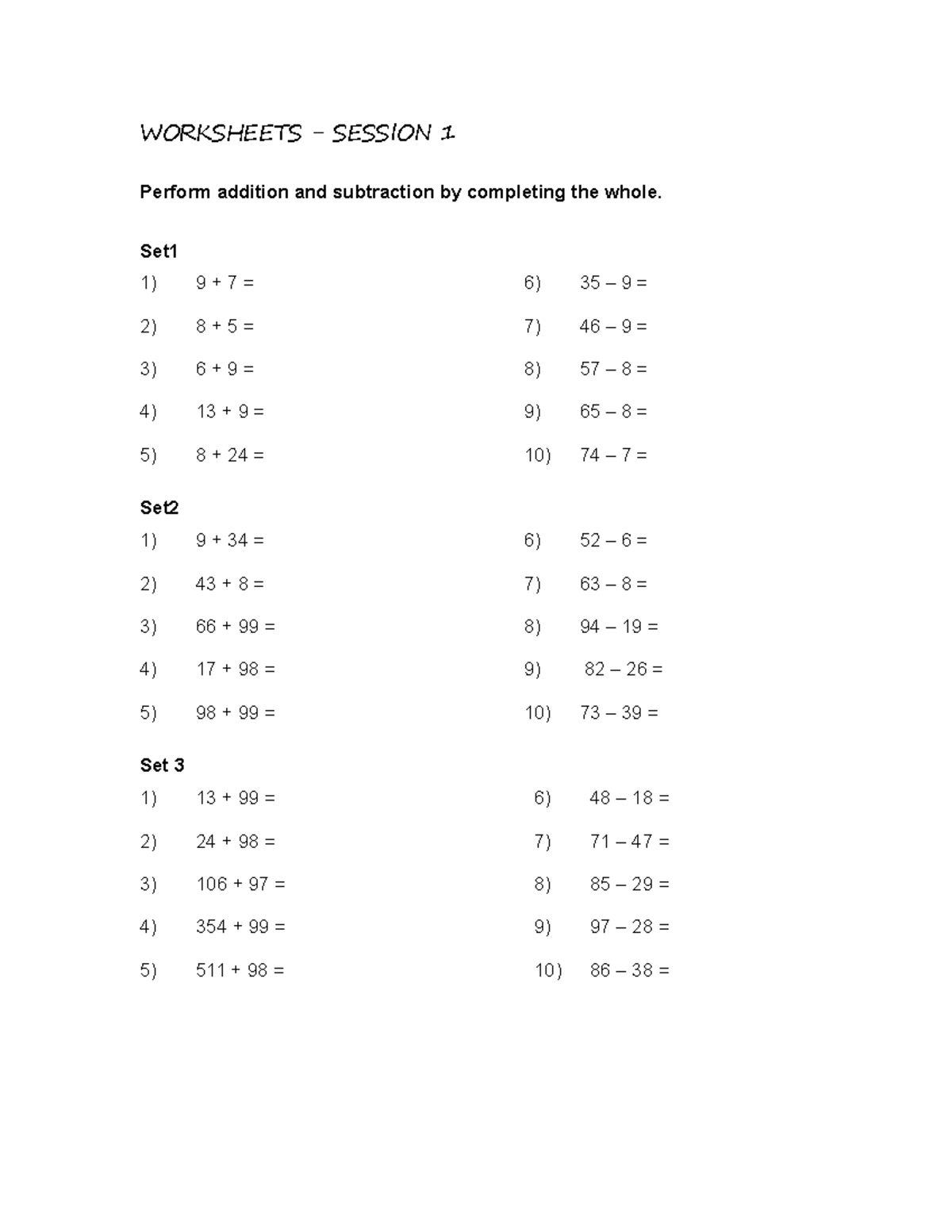 Session 1 - This material can help younger students to practice math ...