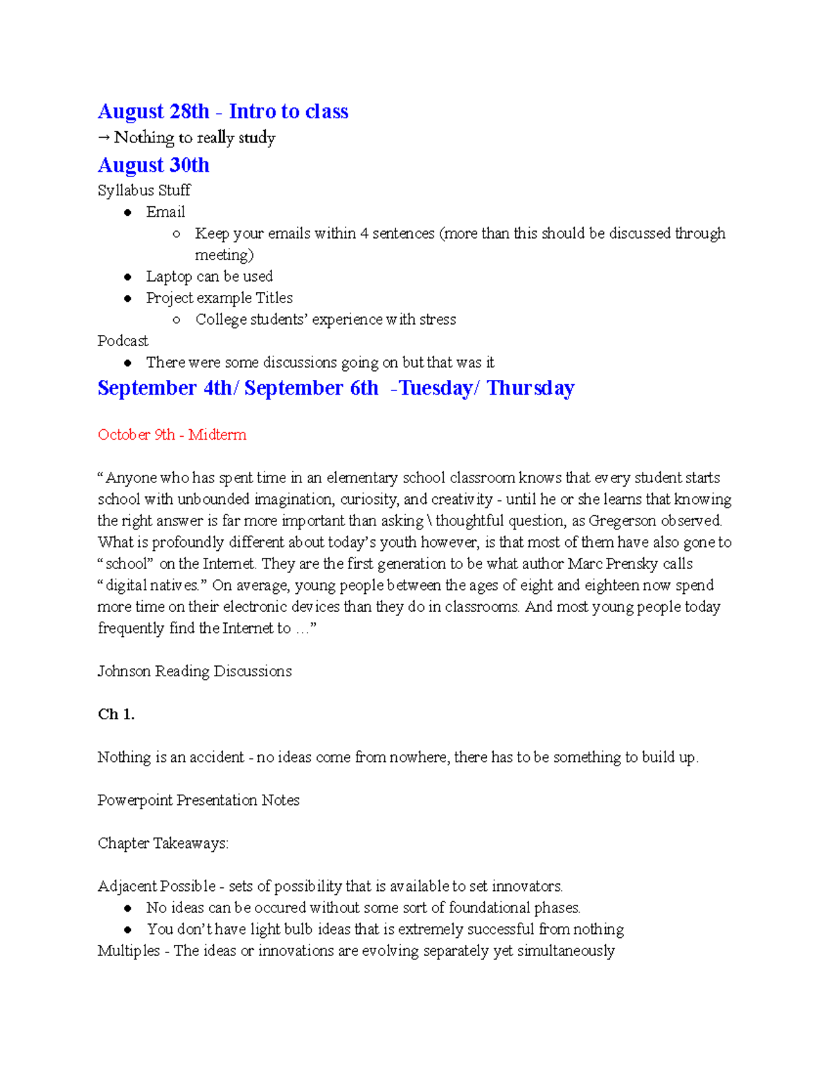 EDU 311 Classnotes - This is a collection of multiple lecture notes for ...