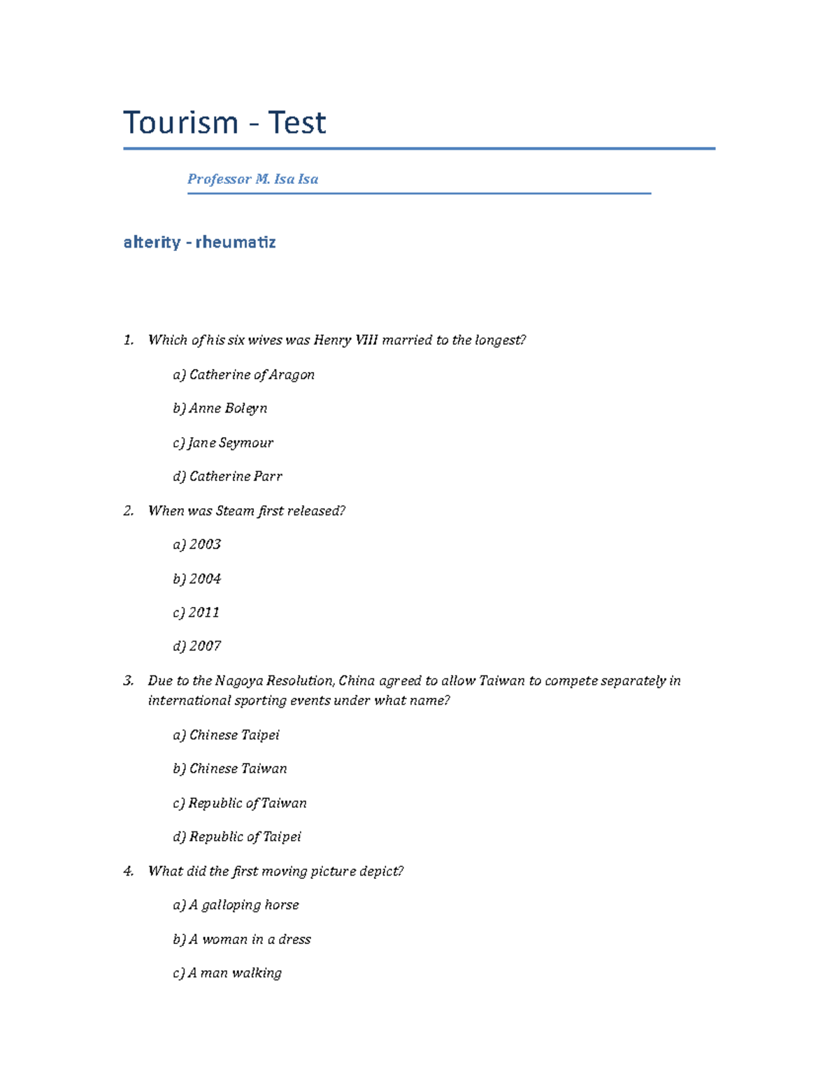 Electronics Notes - Summer Semeste - Tourism - Test Professor M. Isa ...