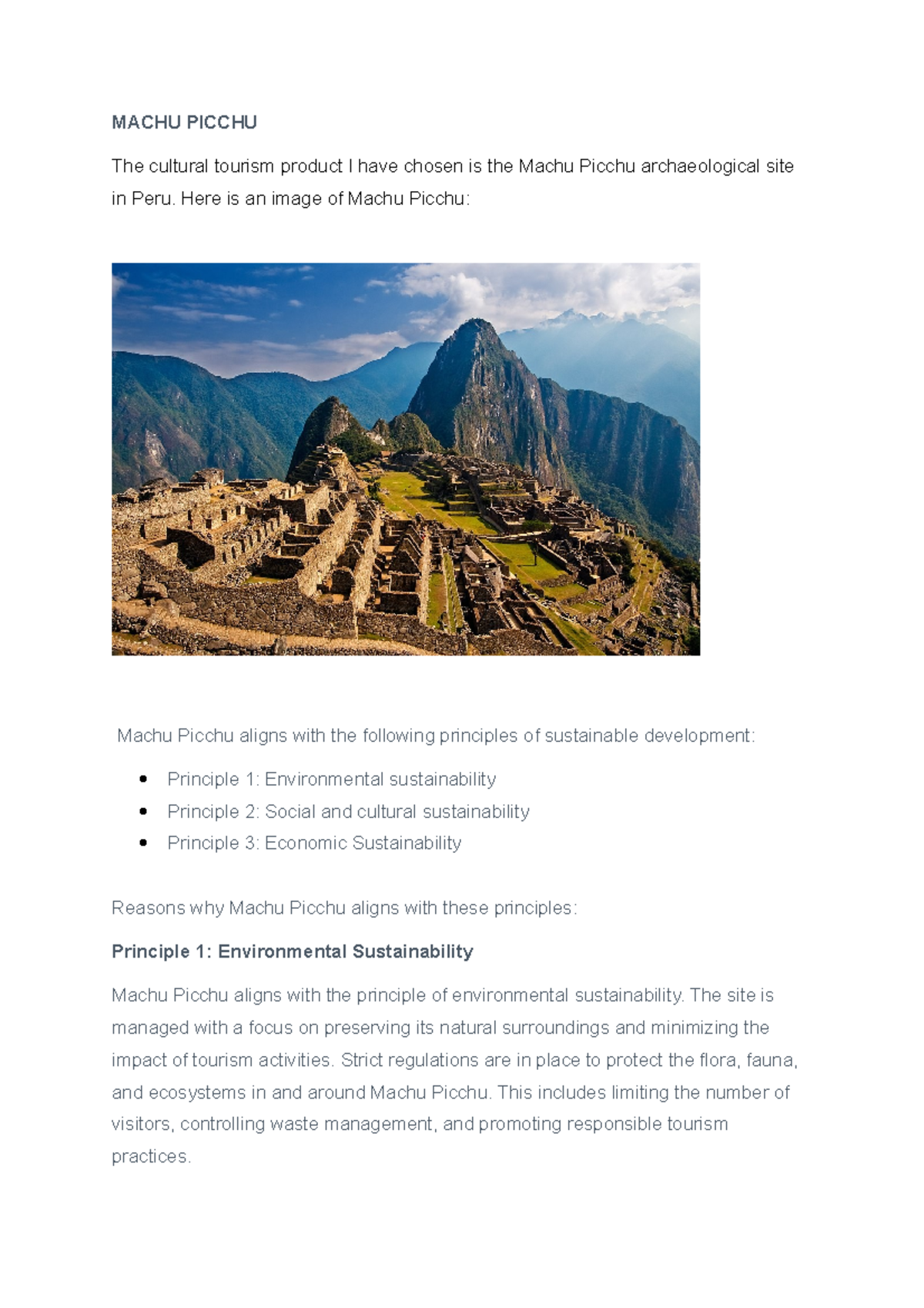 DTM3605 Assignment 5 - MACHU PICCHU The cultural tourism product I have ...