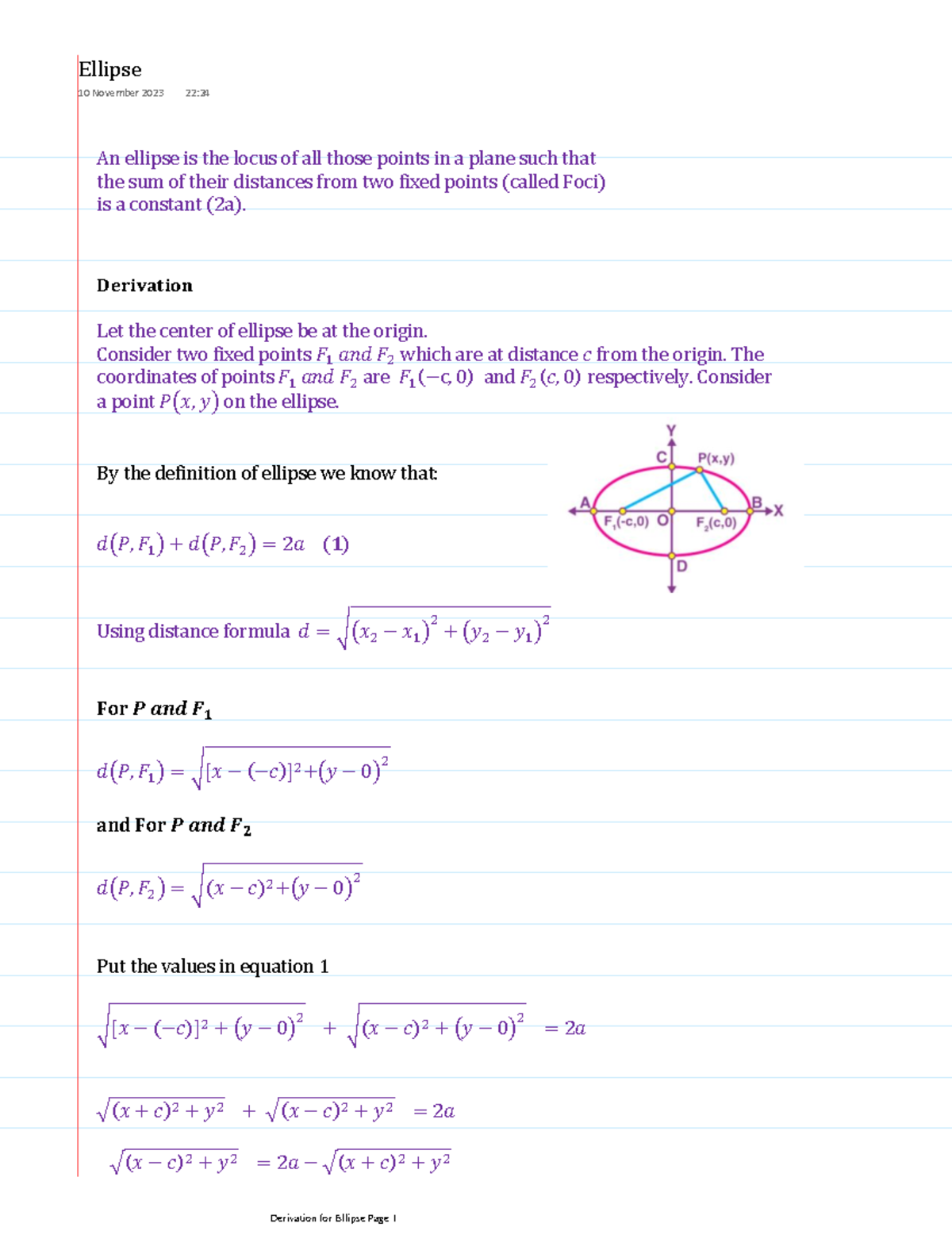Ellipse - An ellipse is the locus of all those points in a plane such ...