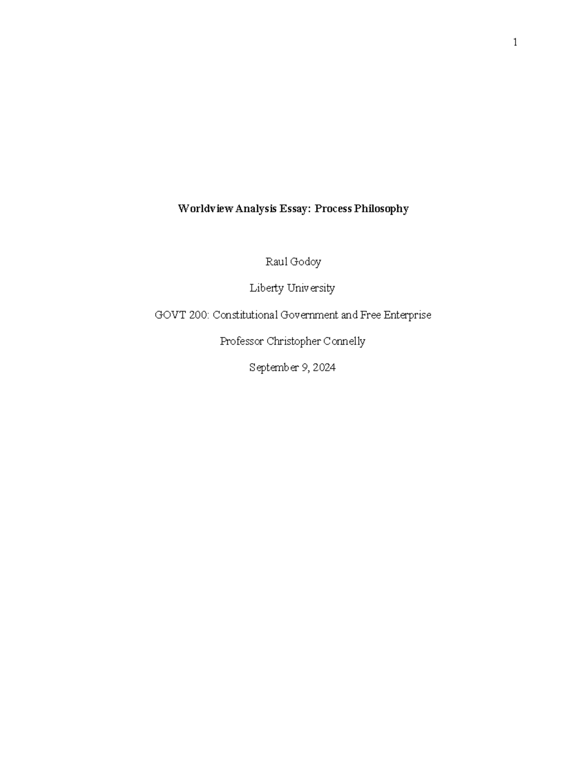 Worldview Analysis- Word Document - Worldview Analysis Essay: Process Philosophy Raul Godoy ...