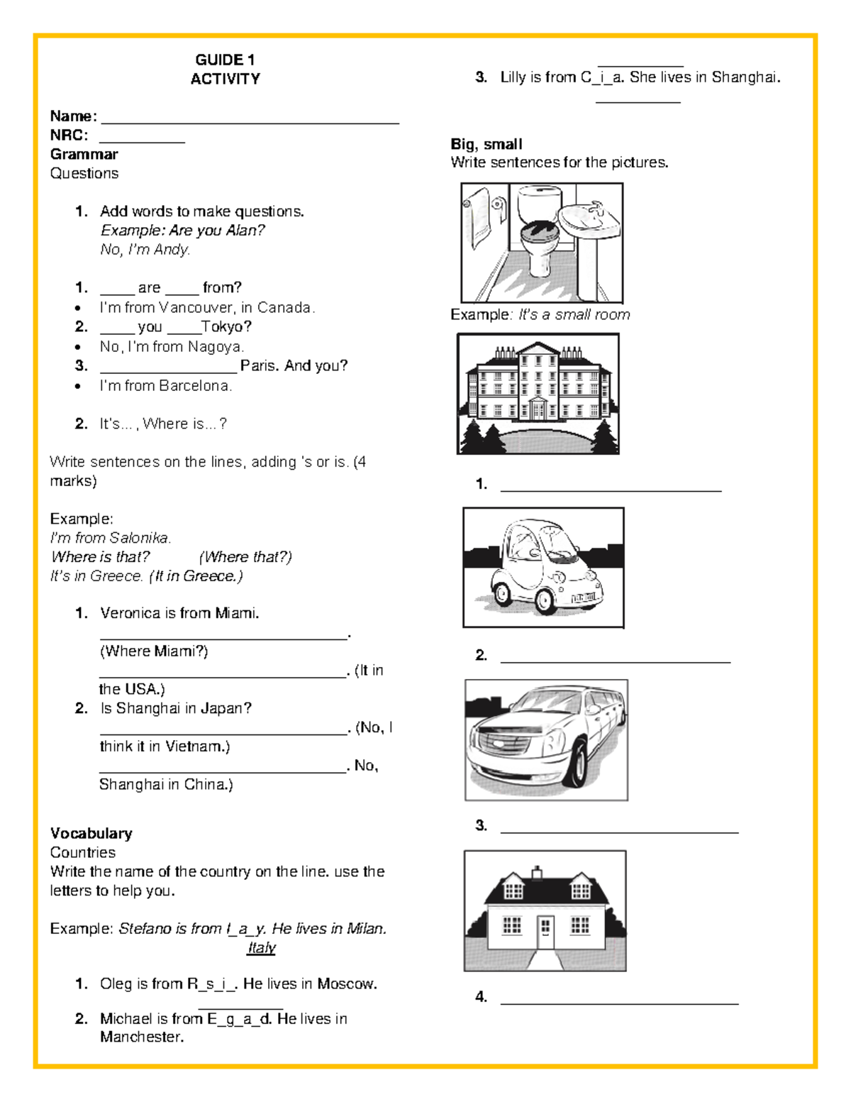 Activity 1 Saying Hello - GUIDE 1 ACTIVITY Name ...