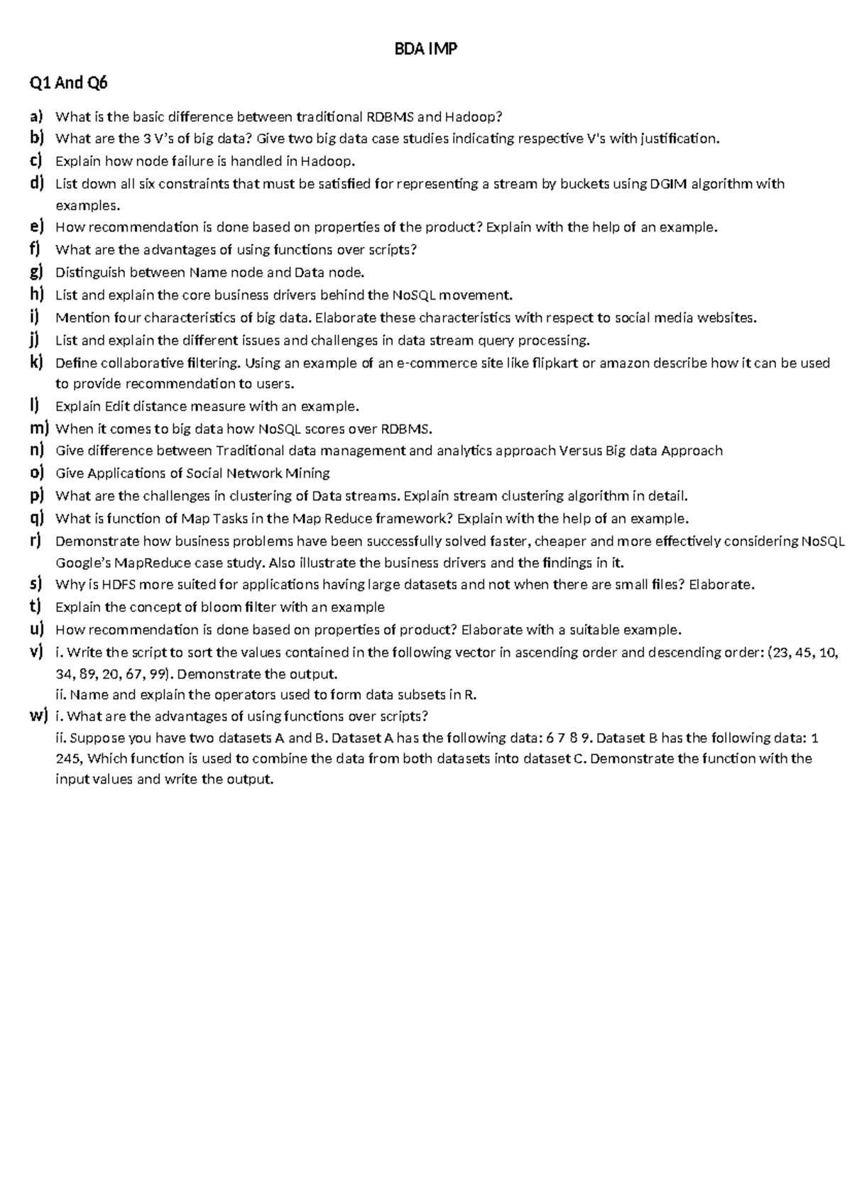 BDA Research - bda notes - BDA IMP Q1 And Q a) What is the basic ...