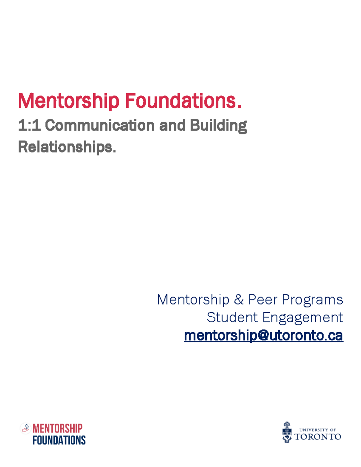 Mentorship - Handout PDF 1 on 1 Communication - Mentorship Foundations ...