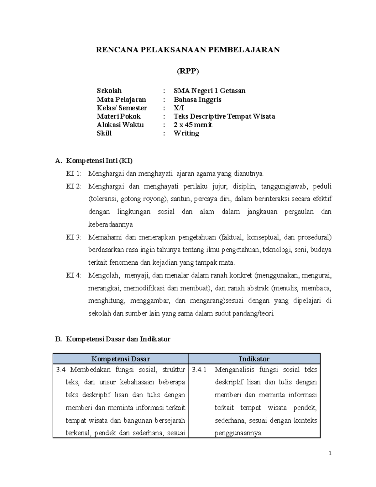 Rpp descriptive Apri L - An Example of Lesson Plan - RENCANA ...