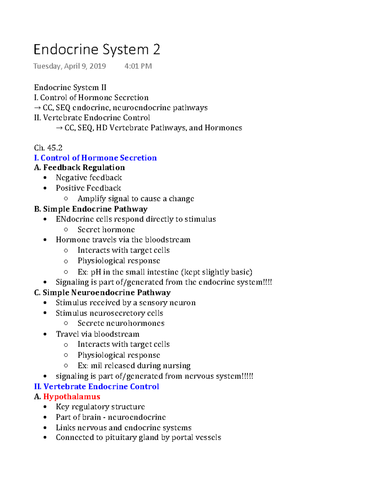 Endocrine System 2 - Lecture notes 13 - Endocrine System 2 Tuesday ...