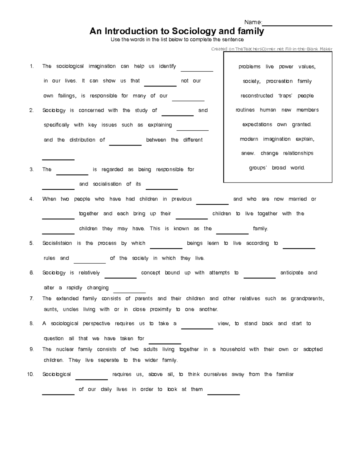 An introduction to sociology and family fill in blank - problems live ...
