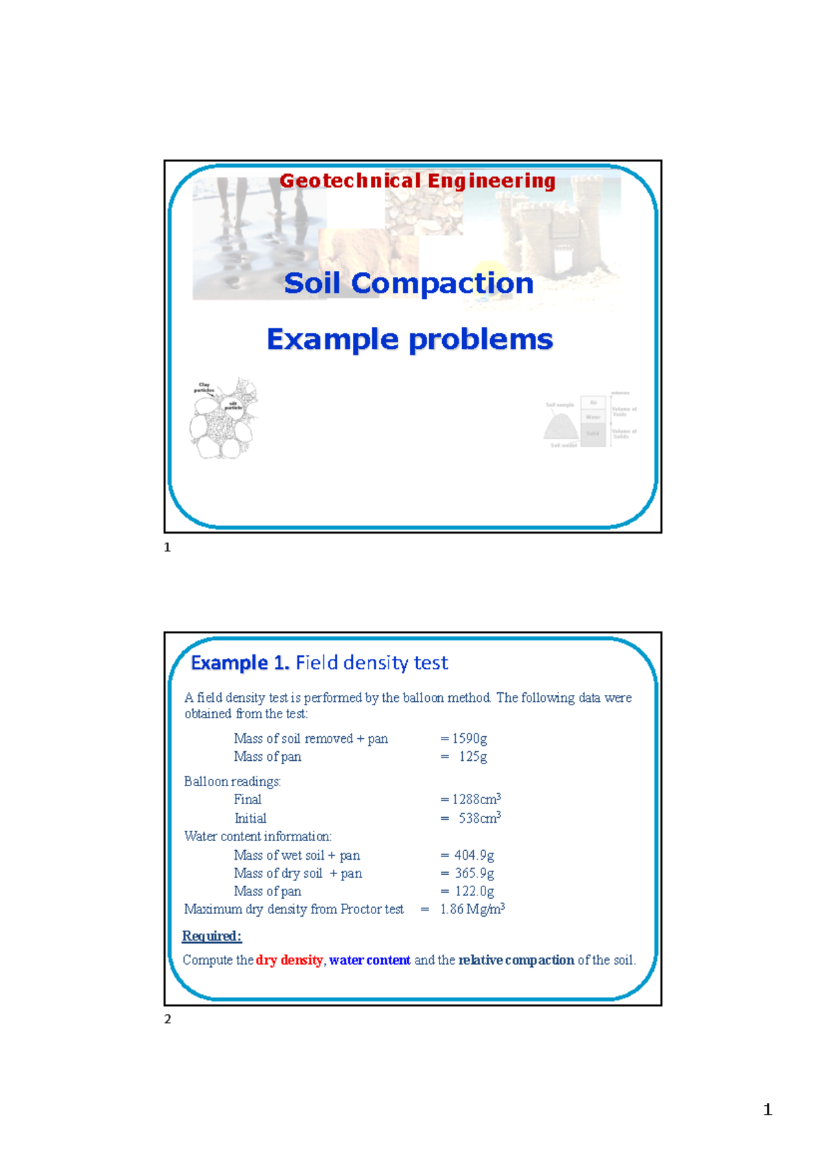 1-Examples-Soil compaction - 1 Geotechnical Engineering Soil Compaction Example problems 1 ...