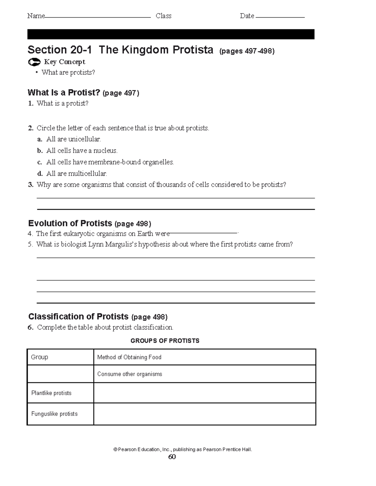 Brgs6201 - Sample Activities - Name Class Date Section 20-1 The Kingdom ...