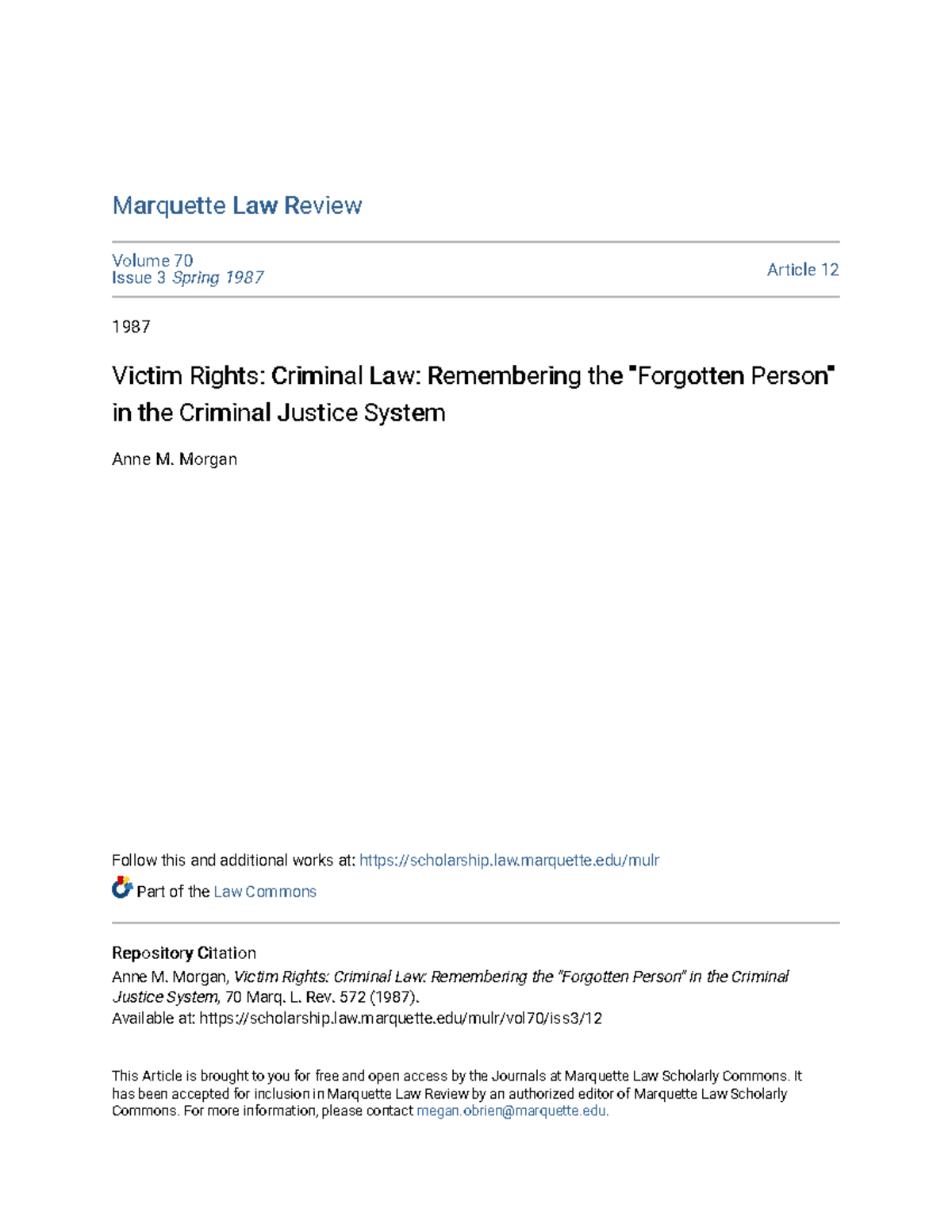 Victim Rights Criminal Law Remembering the Forgotten Person i ...