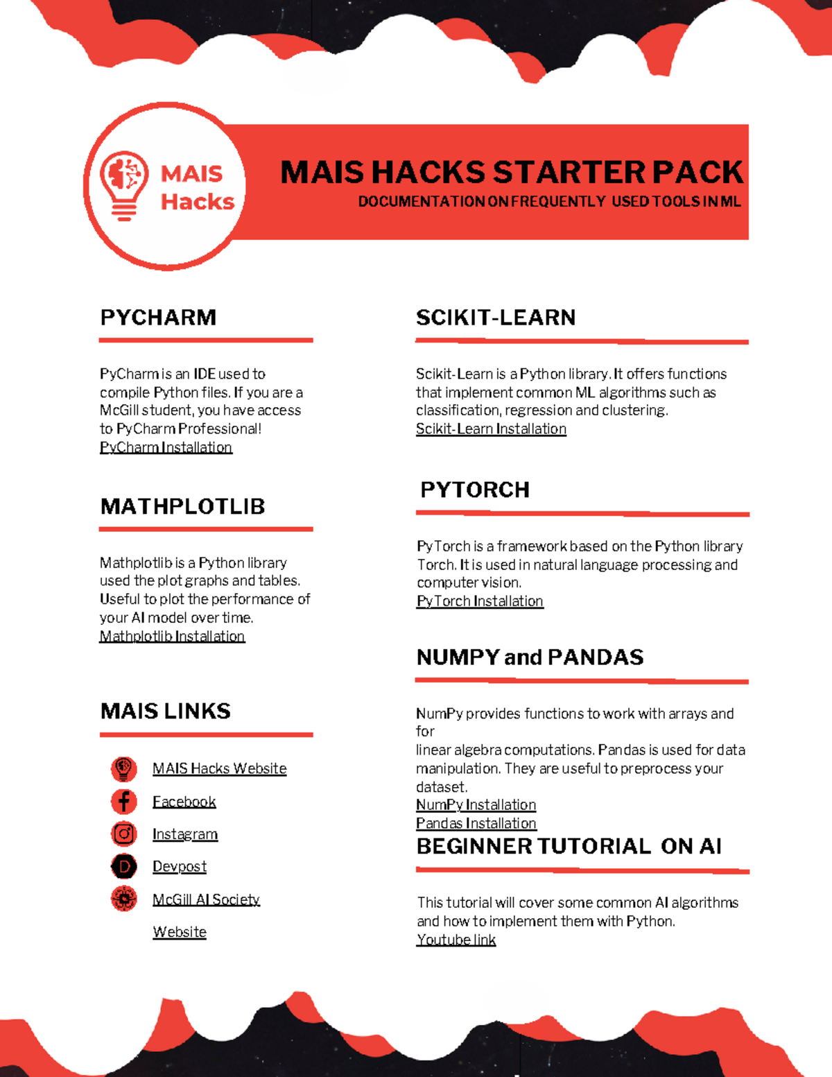 MAIS Hacks Starter PACK Documentation TO Install Pycharm Scikit- Learn AND Pytorch AND Beginner ...