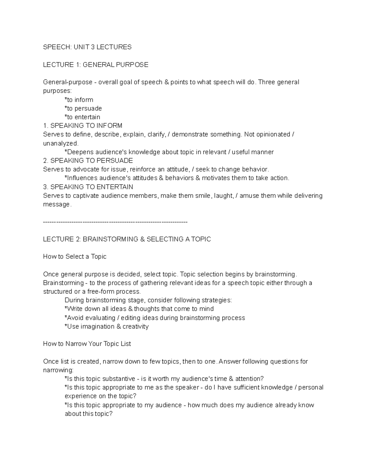 Speech Unit 3 Lecture - SPEECH: UNIT 3 LECTURES LECTURE 1: GENERAL PURPOSE General-purpose ...