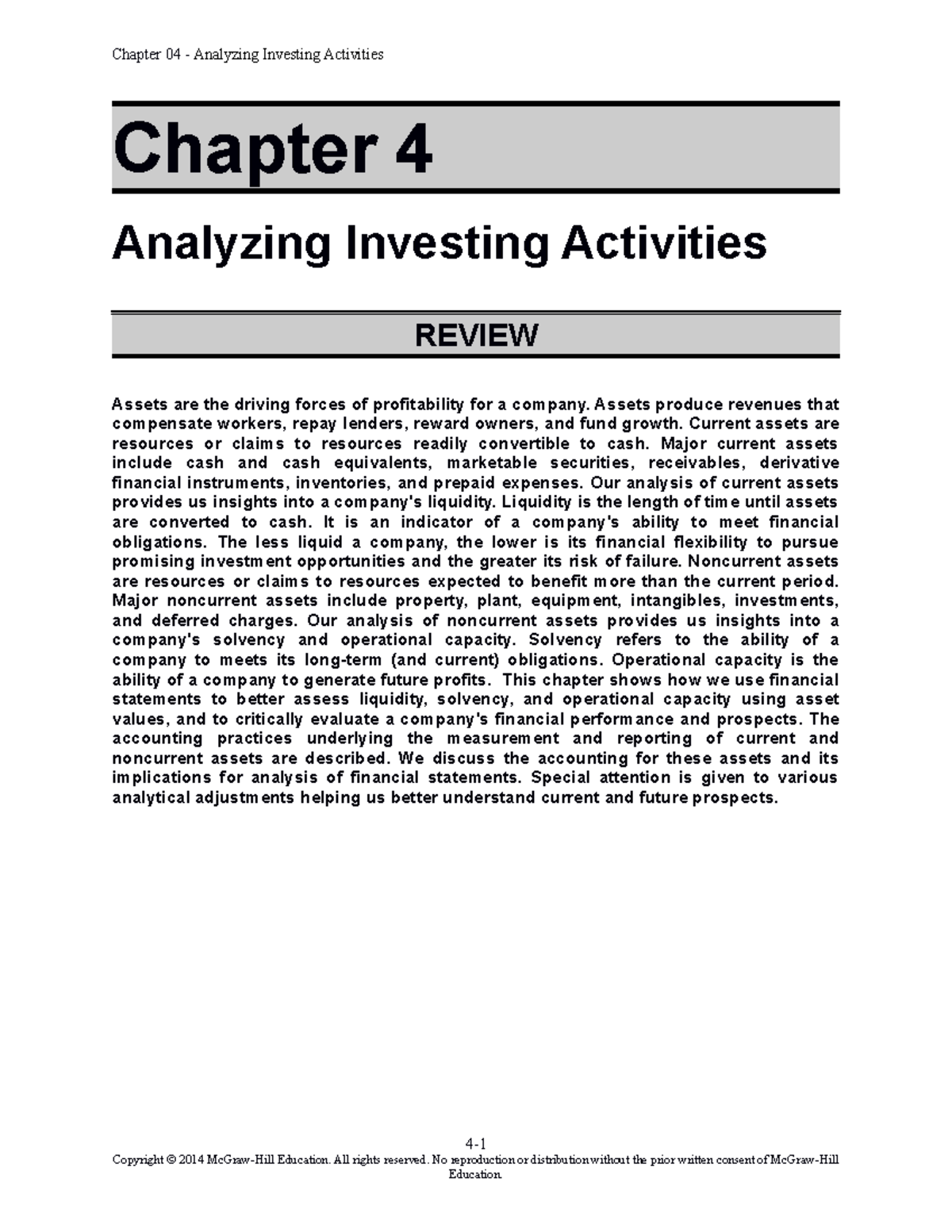 Chap 4 - Financial Statement Analysis - Chapter 4 Analyzing Investing ...