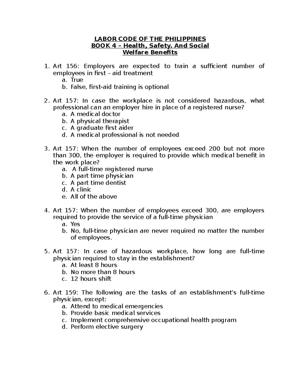 Labor CODE OF THE Philippines mock exam - LABOR CODE OF THE PHILIPPINES ...