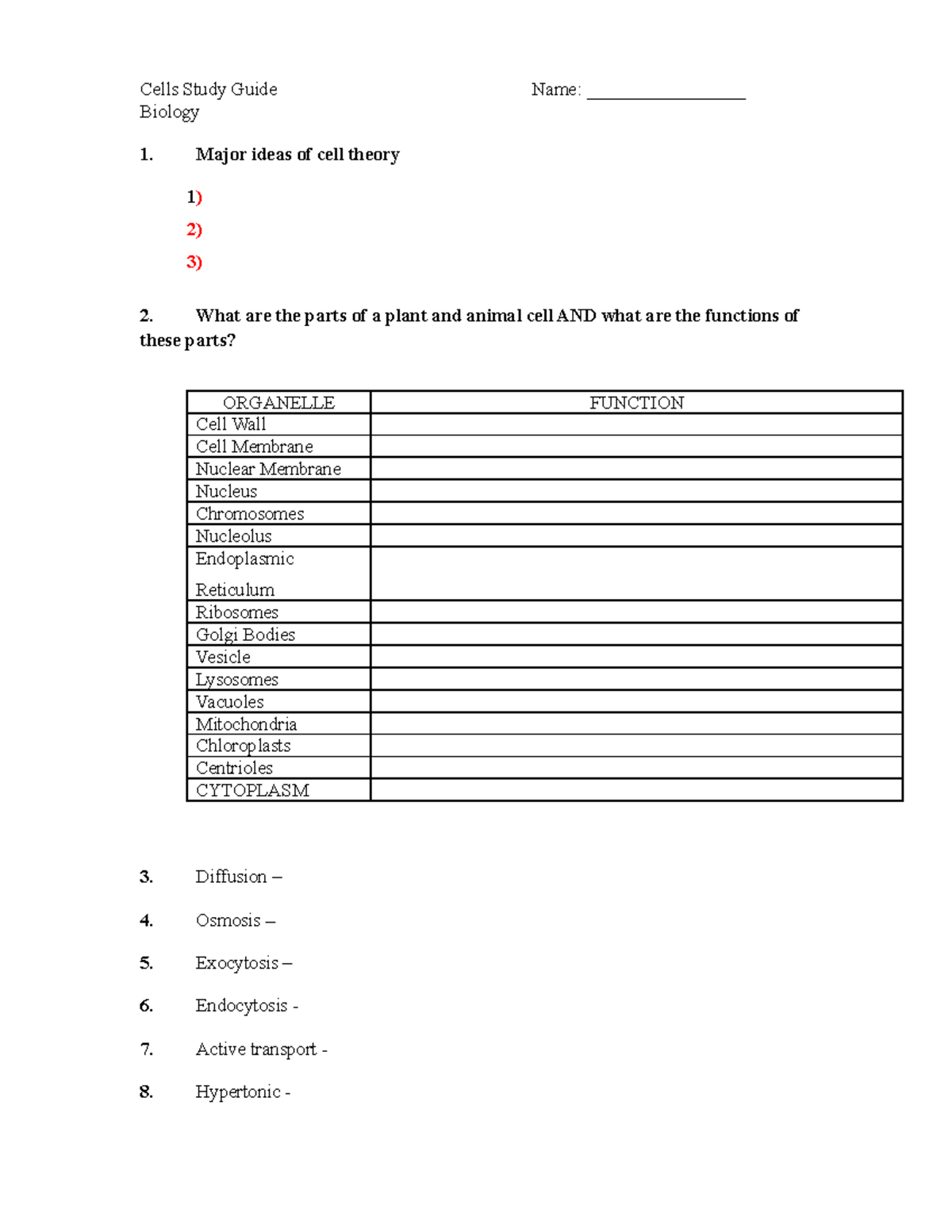 23-24 Cells Study Guide notes - Cells Study Guide Name ...