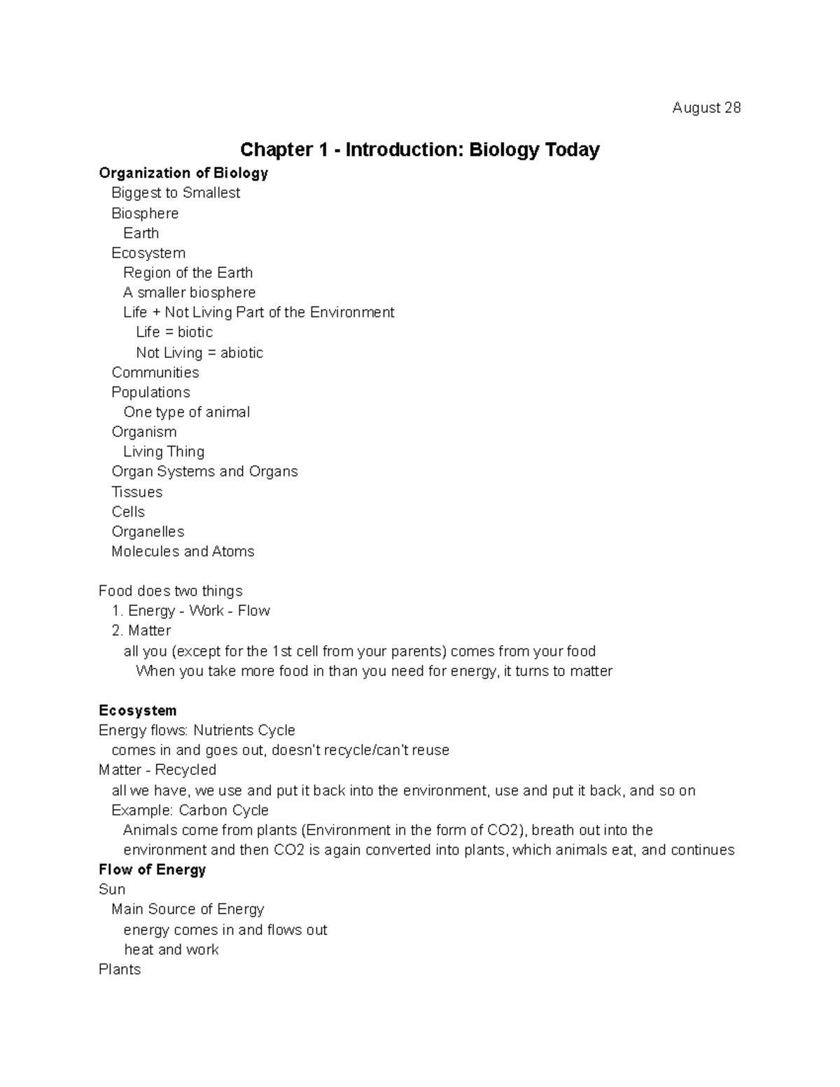 BIOS 2110 - My Lecture Notes on Chapter 1 - Introduction - Biology ...
