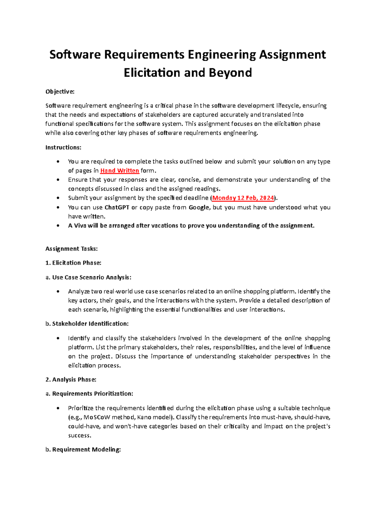 SRE Assignment Feb 2024 - Software Requirements Engineering Assignment Elicitation and Beyond ...