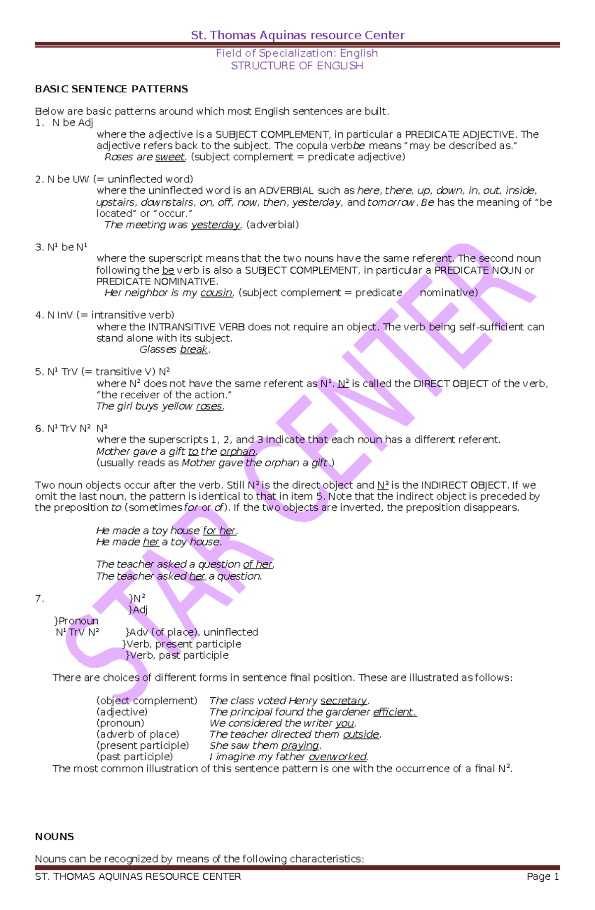 1.) Structure of English - Field of Specialization: English STRUCTURE ...