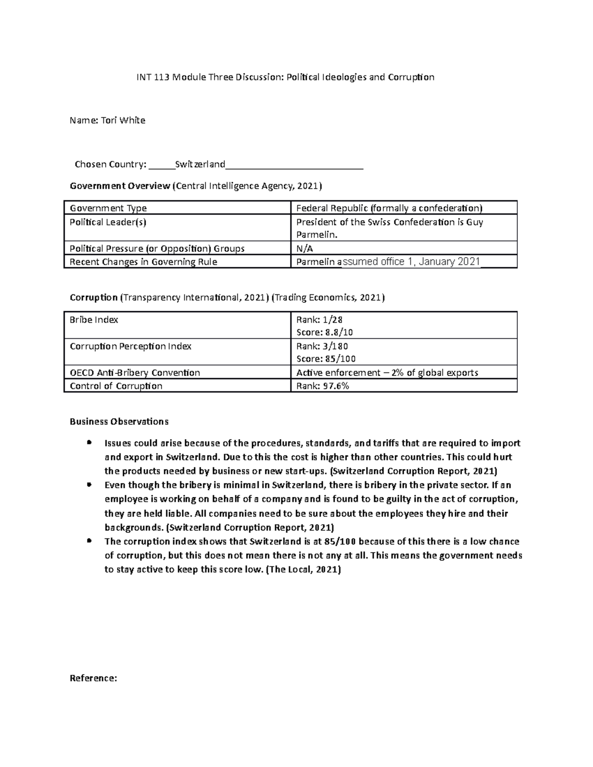 INT 113 Module Three Discussion - Political Pressure (or Opposition ...