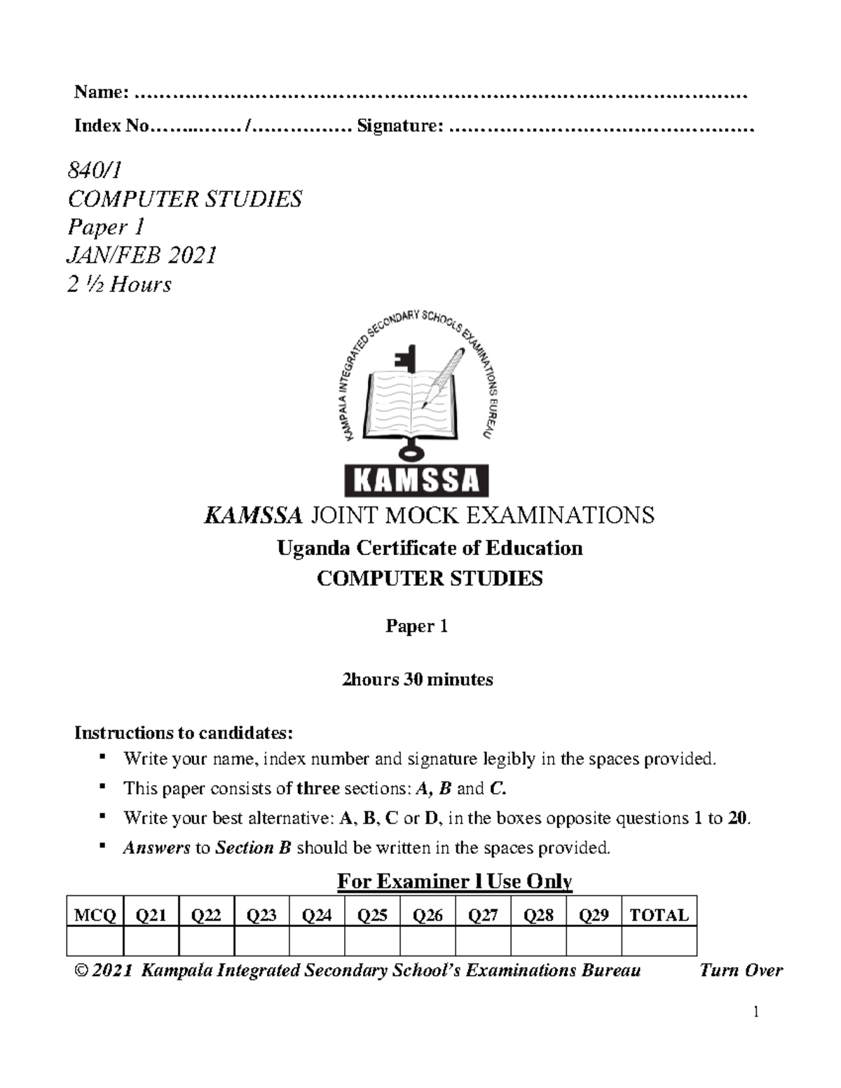 COMP 1 F 1 - COMP 1 F 1 - Name: - Studocu