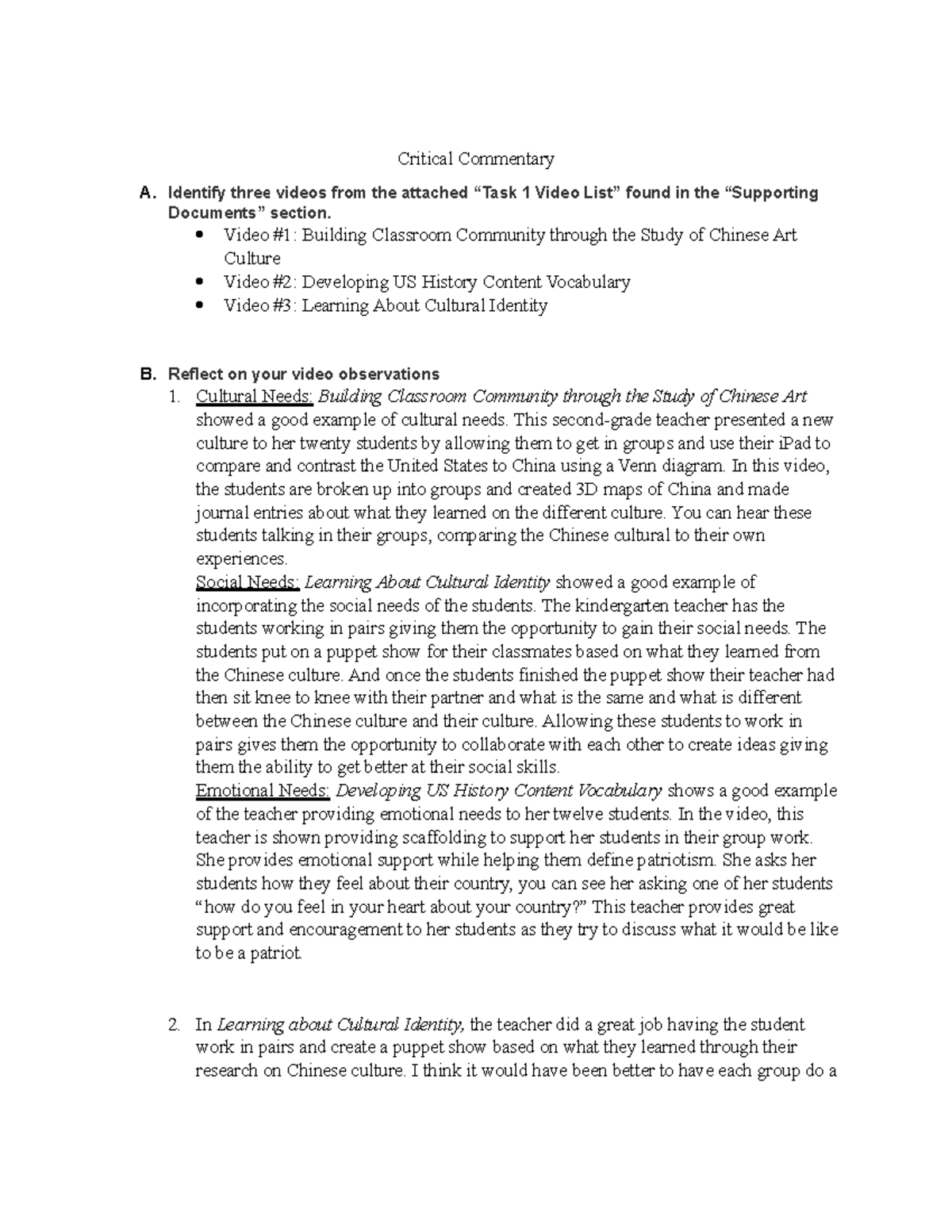 Critical Commentary-Task 1 - Critical Commentary A. Identify three ...