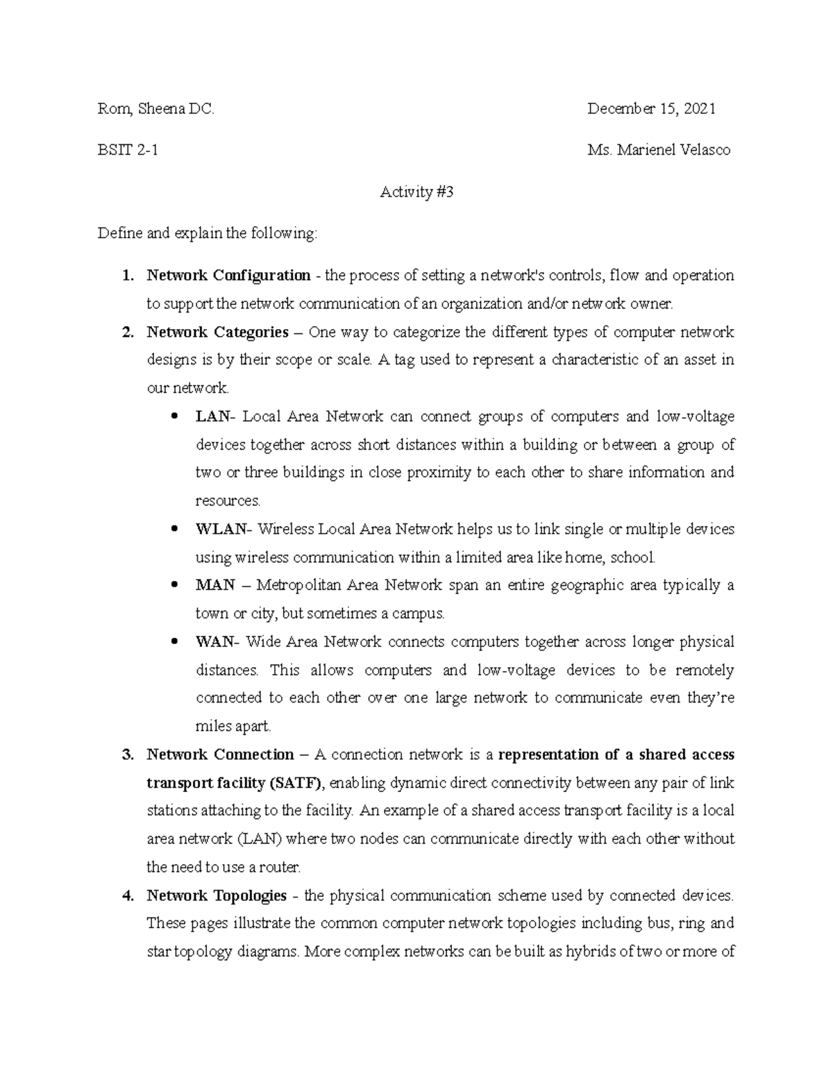 Rom Activity #3 - Rom, Sheena DC. December 15, 2021 BSIT 2-1 Ms ...