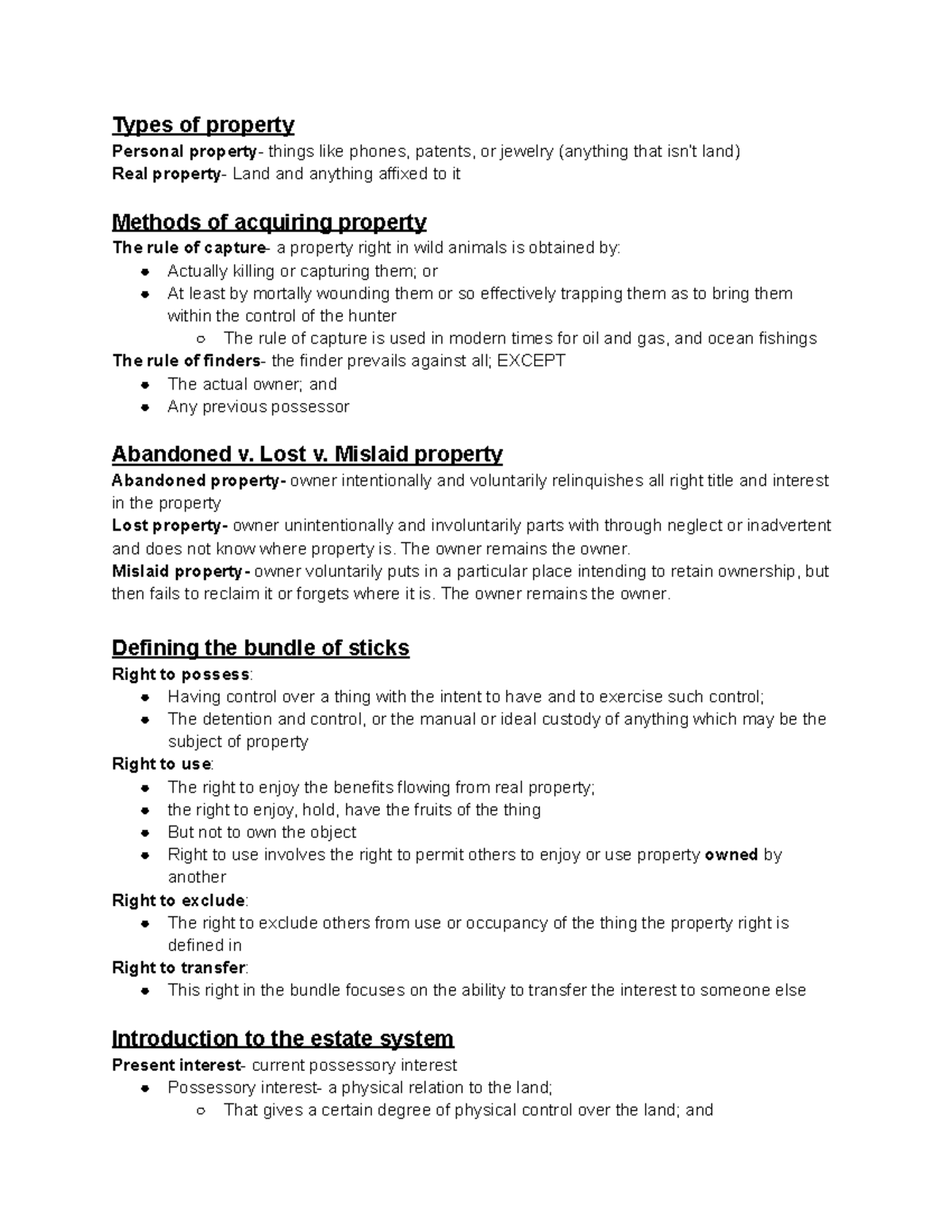 Property Outline - LAW 9262 - Baylor University - Studocu